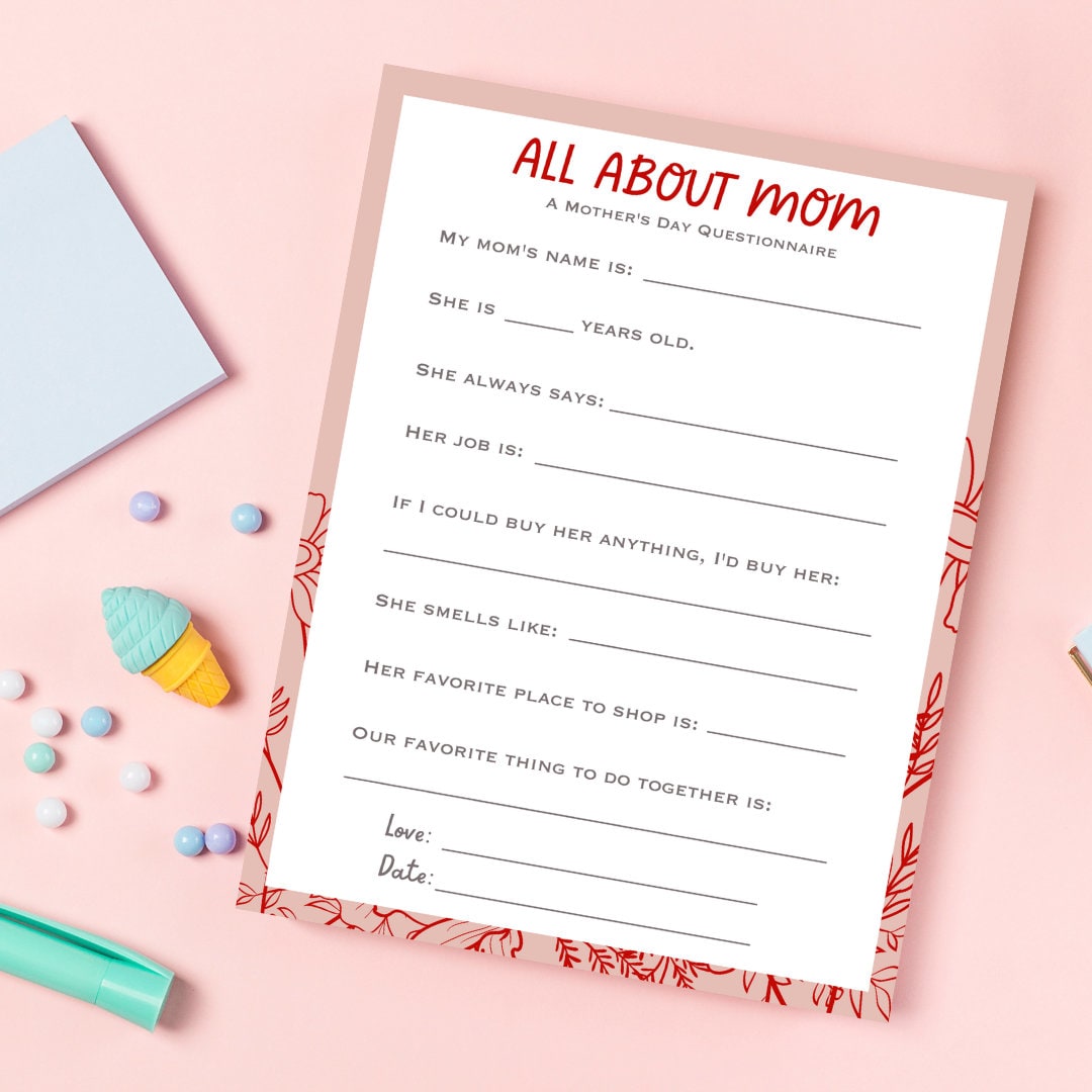 PRINTABLE All About Mom Questionnaire | Mom Questionnaire | Mother's ...