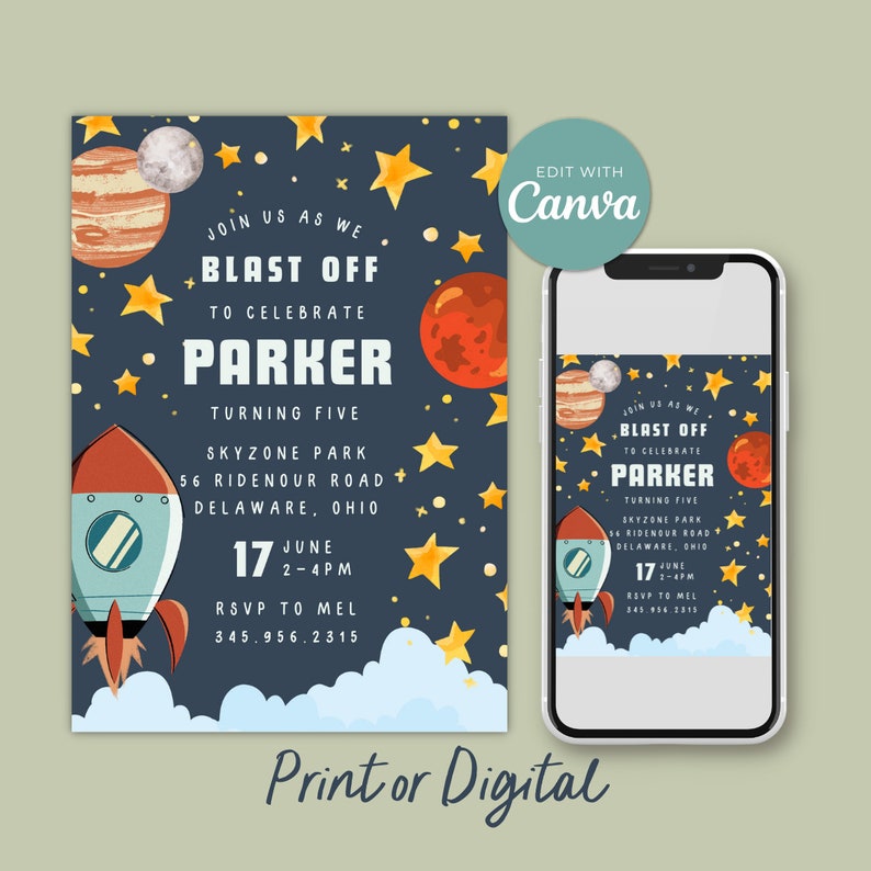EDITABLE Space Invitation | Space Birthday Invitation | Space Canva ...