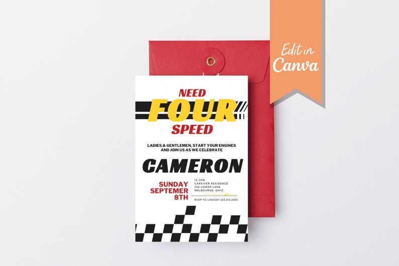 EDITABLE Race Car Invitation | Racing Invitation | Racing Canva ...