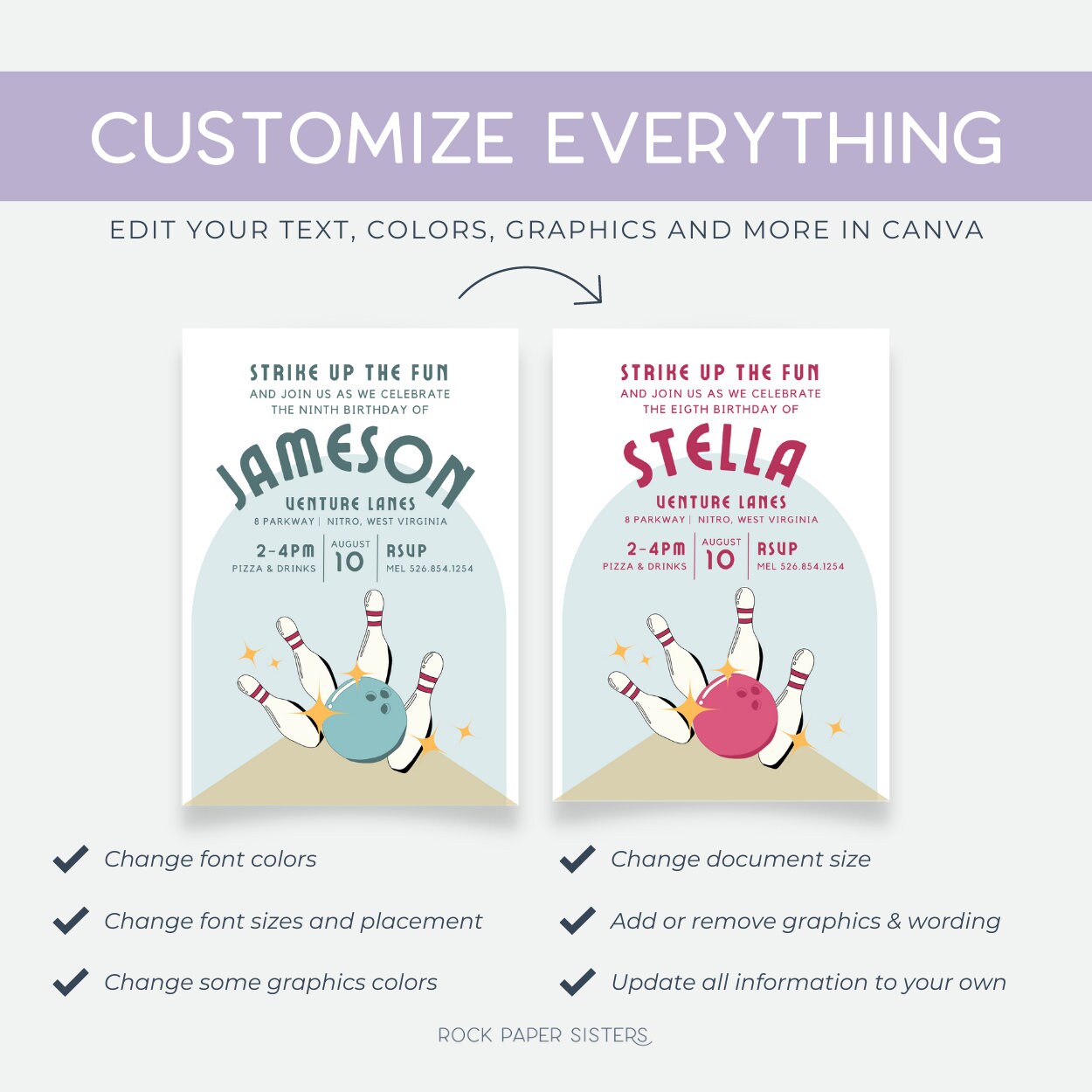 EDITABLE Bowling Invitation Strike up Some Fun Invitation Bowling Alley ...