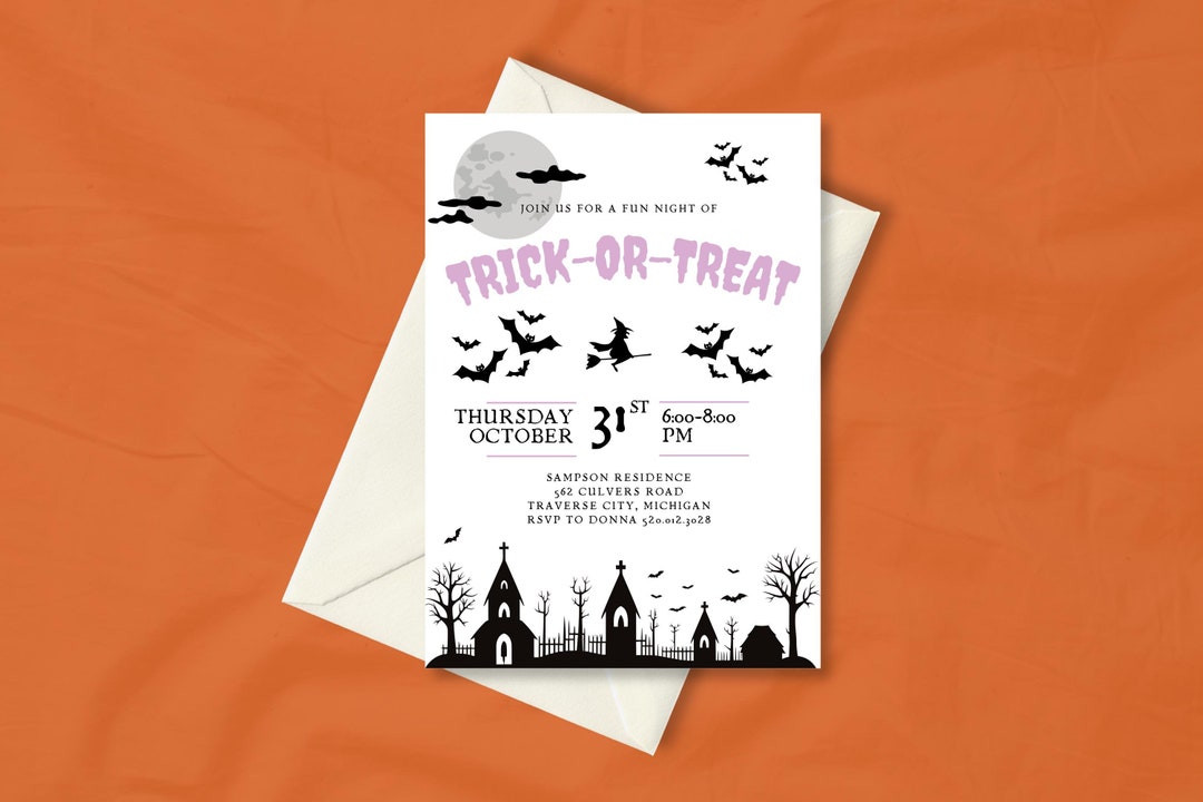EDITABLE Trick or Treat Invitation | Halloween Invitation | Bats ...