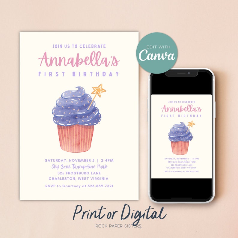 EDITABLE Cupcake Birthday Invitation Cupcake Invitation Cake Birthday ...
