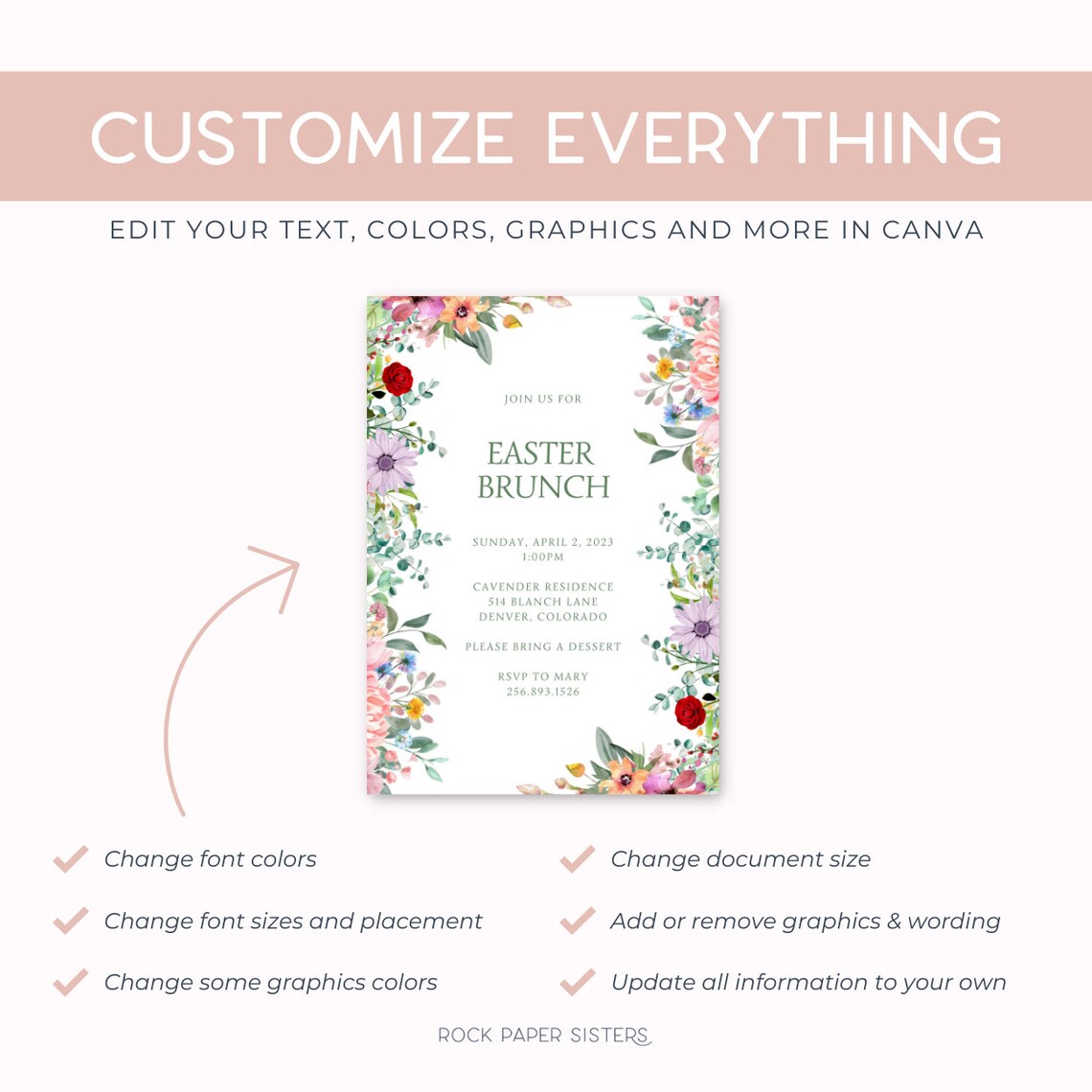 EDITABLE Easter Brunch Invitation Digital Easter Brunch Digital Easter ...