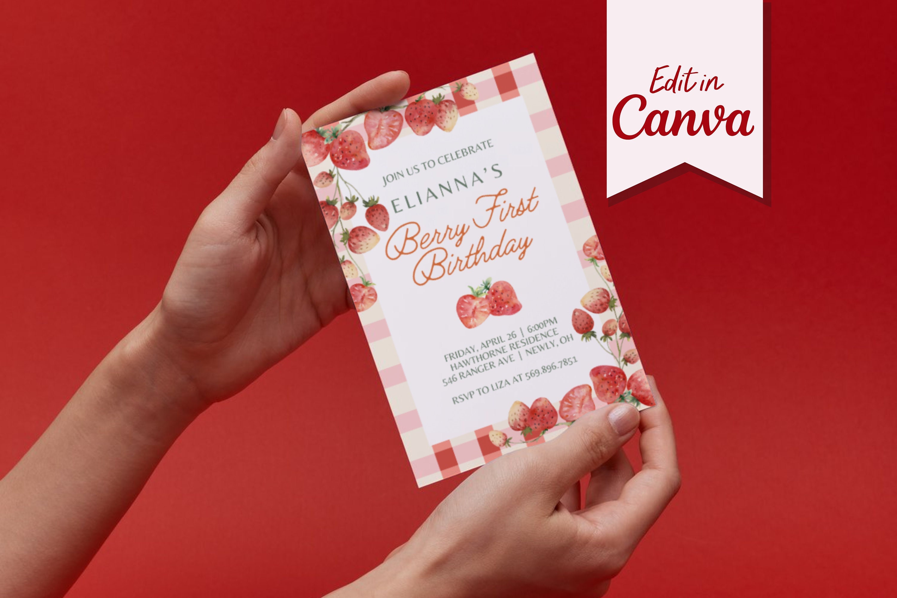 EDITABLE Strawberry Invitation | Berry First Invitation | Berry ...