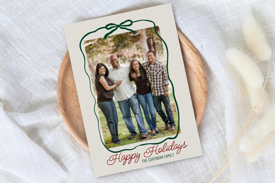 EDITABLE Bow Rectangle Christmas Card | Bow Christmas Card | Red Bow ...