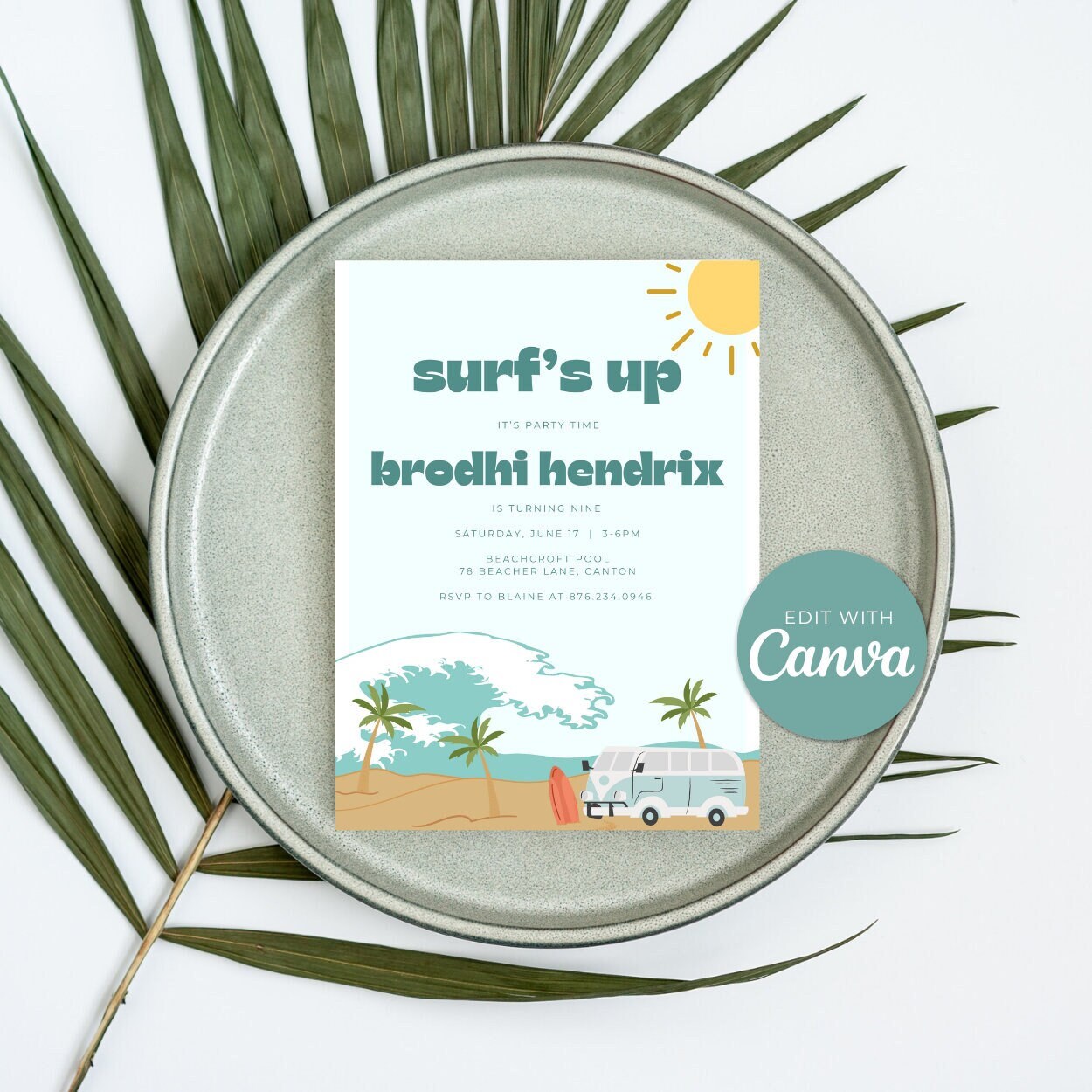 EDITABLE Surfing Invitation | Surf Invitation | Big One Invitation ...