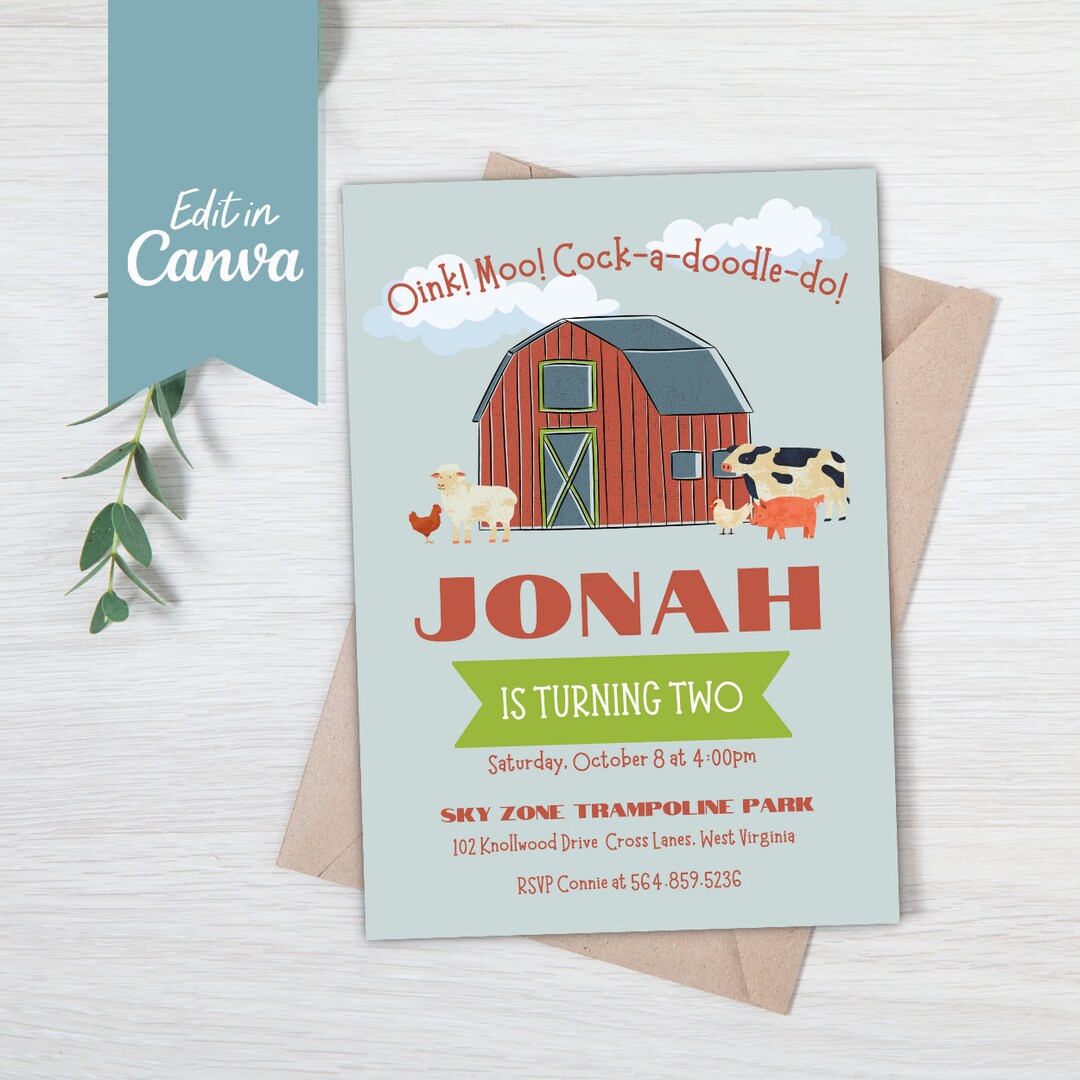 EDITABLE Barnyard Invitation Farmer Invitation Farm Animal Invitation ...