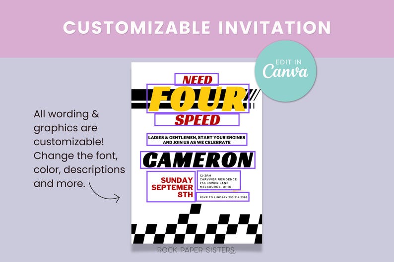 EDITABLE Race Car Invitation | Racing Invitation | Racing Canva ...