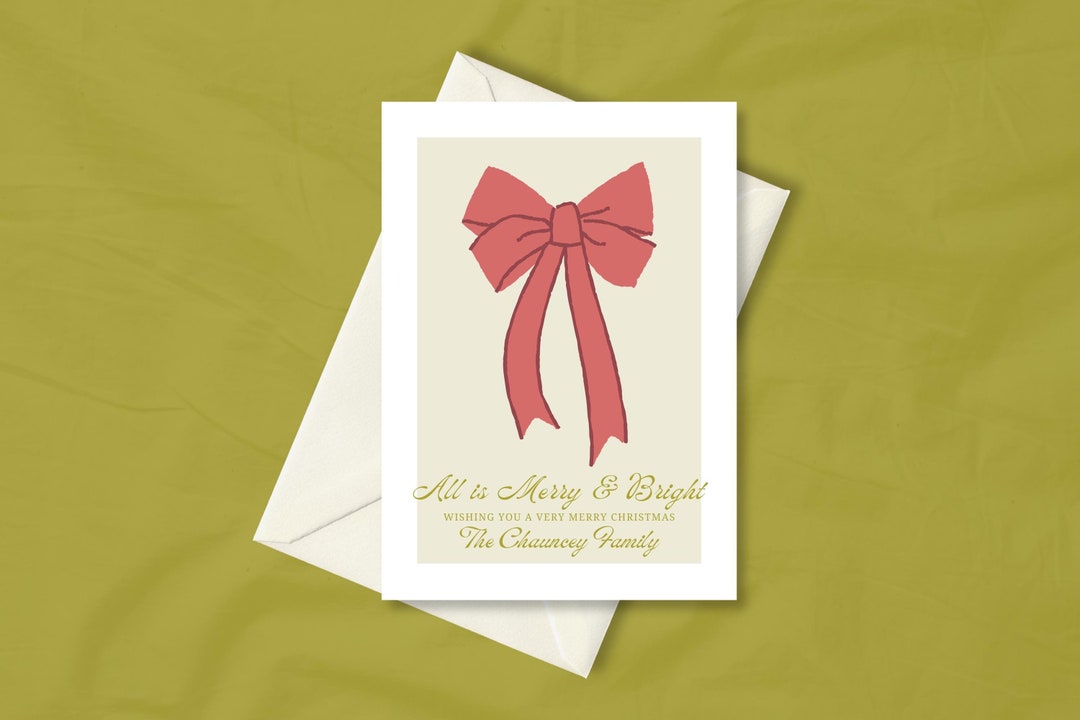 EDITABLE Holiday Bow Card | Red Bow Christmas Card | Christmas Card ...