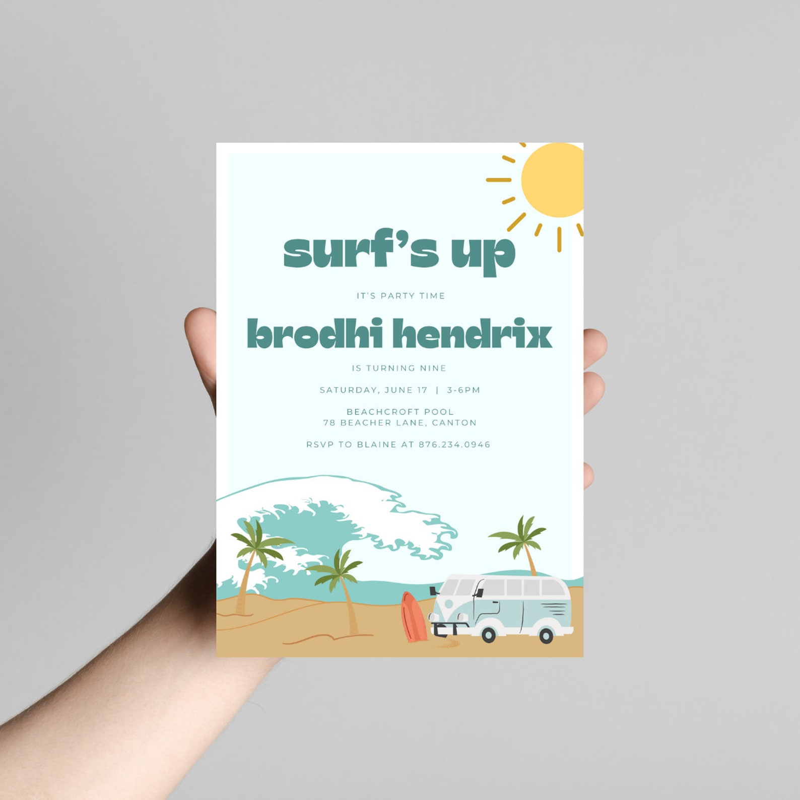 EDITABLE Surfing Invitation | Surf Invitation | Big One Invitation ...