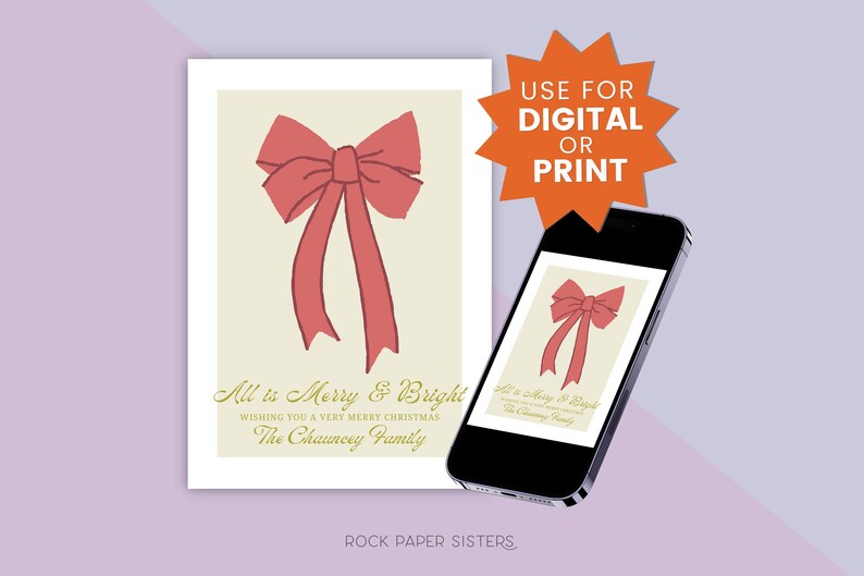 EDITABLE Holiday Bow Card | Red Bow Christmas Card | Christmas Card ...