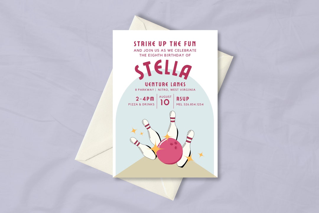 EDITABLE Bowling Invitation Strike up Some Fun Invitation Bowling Alley ...