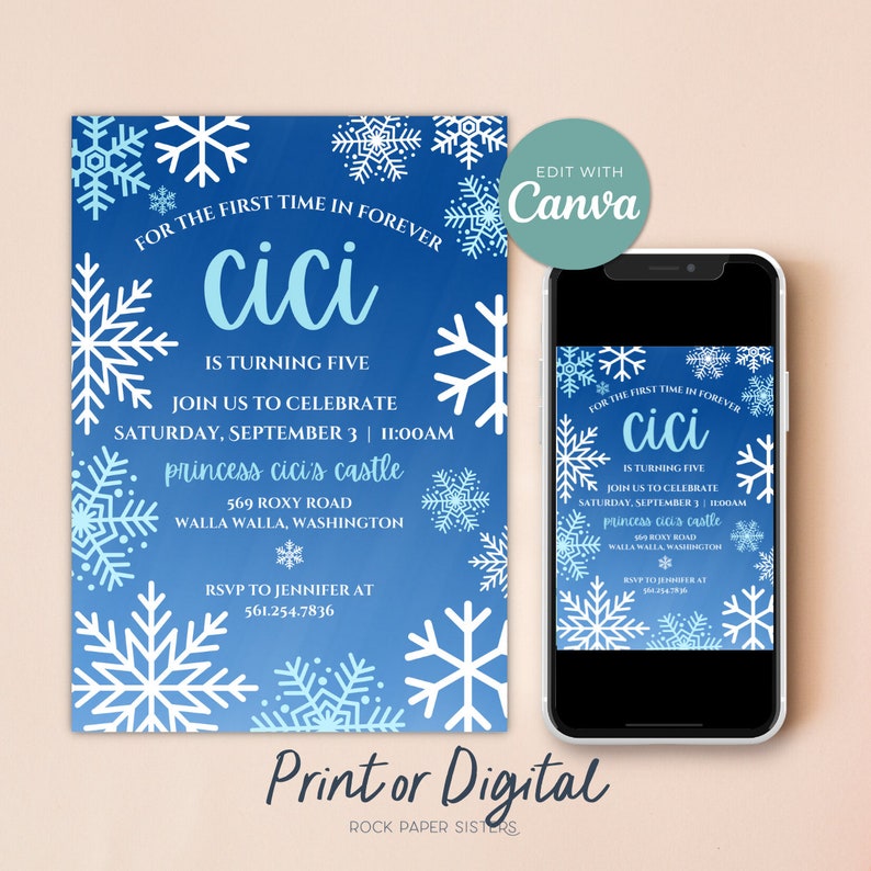 EDITABLE Snowy Birthday Invitation | Princess Birthday | Icy Birthday ...