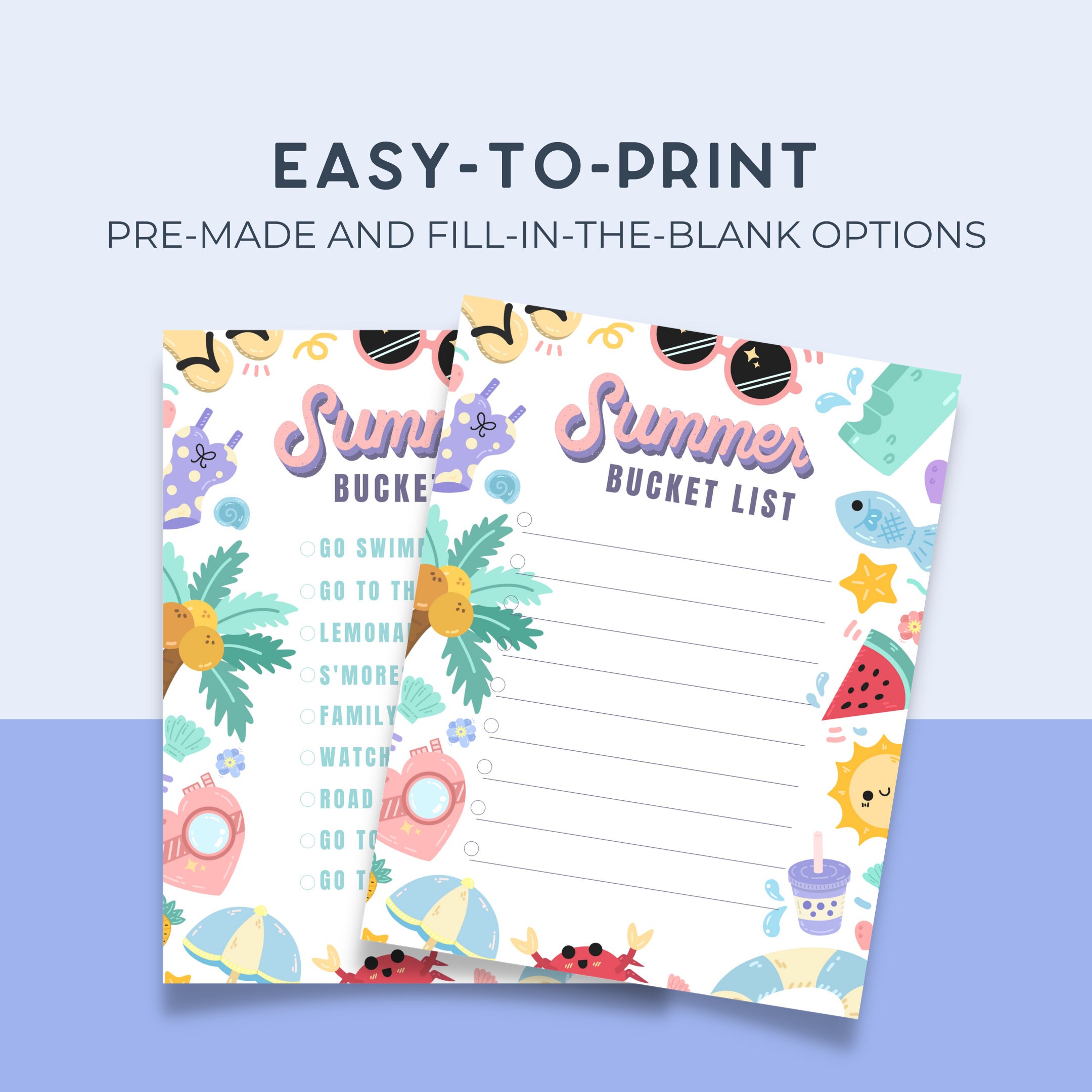 PRINTABLE Summer Bucket List Summer Activities Summer Ideas Digital ...