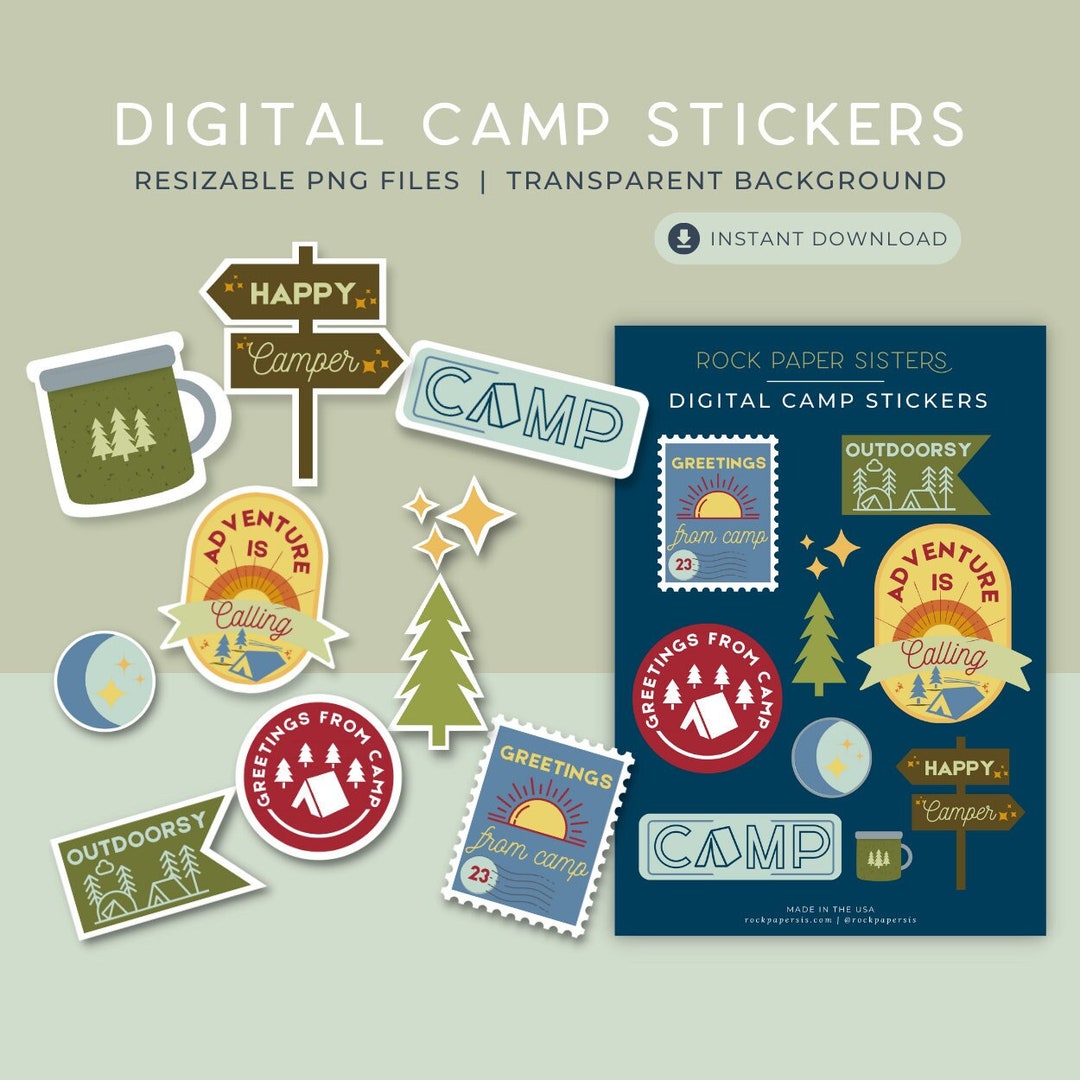DIGITAL Camp Stickers | Camp Sticker Sheet | Camping Stickers | Planner ...