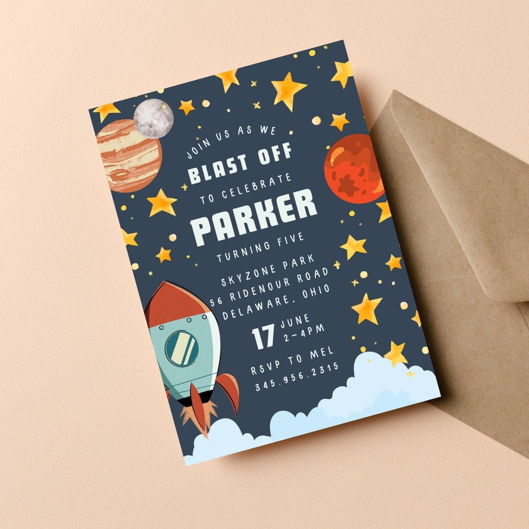 EDITABLE Space Invitation Space Birthday Invitation Space Canva ...