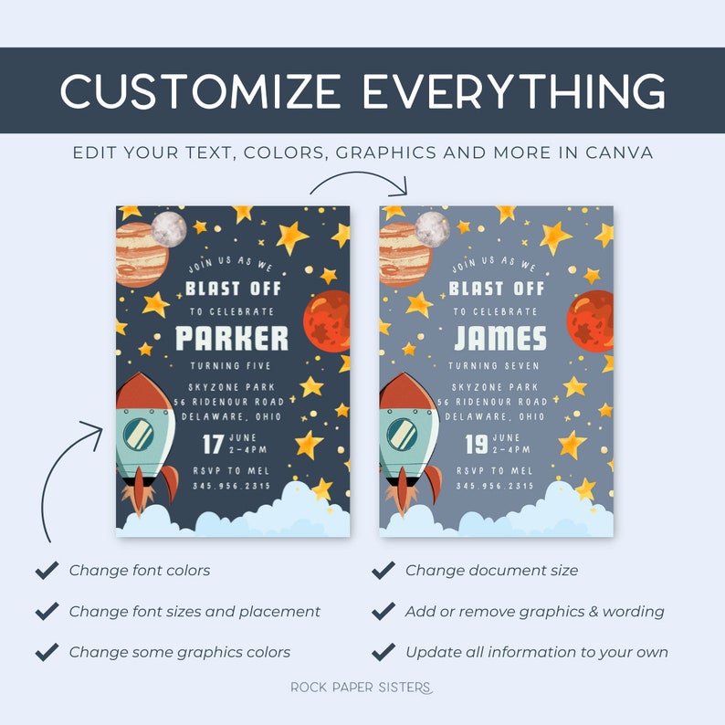 EDITABLE Space Invitation | Space Birthday Invitation | Space Canva ...
