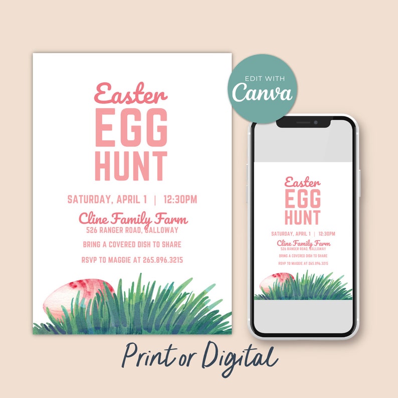 EDITABLE Easter Egg Hunt Invitation Digital Easter Egg Hunt Simple ...