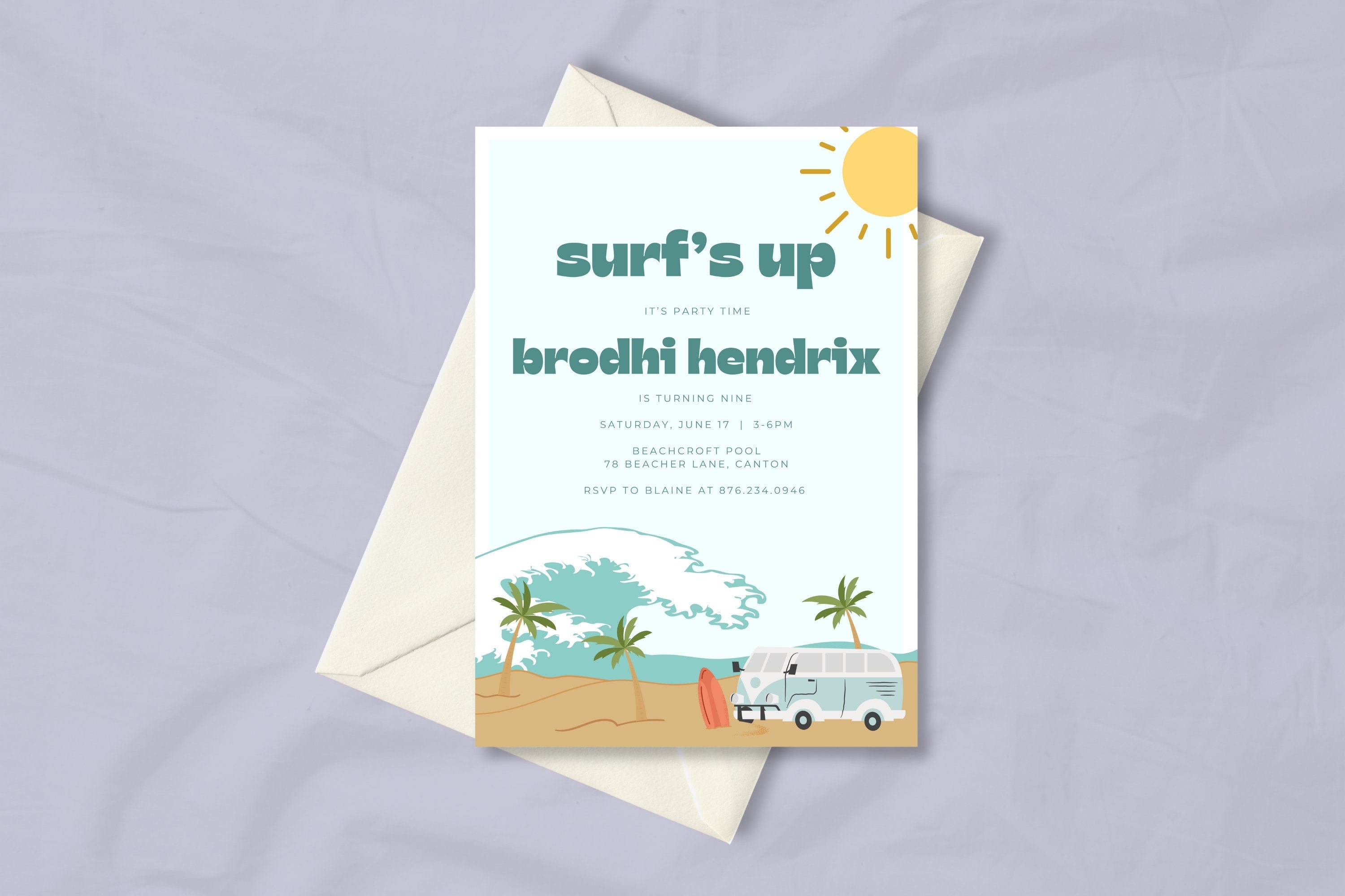 EDITABLE Surfing Invitation | Surf Invitation | Big One Invitation ...