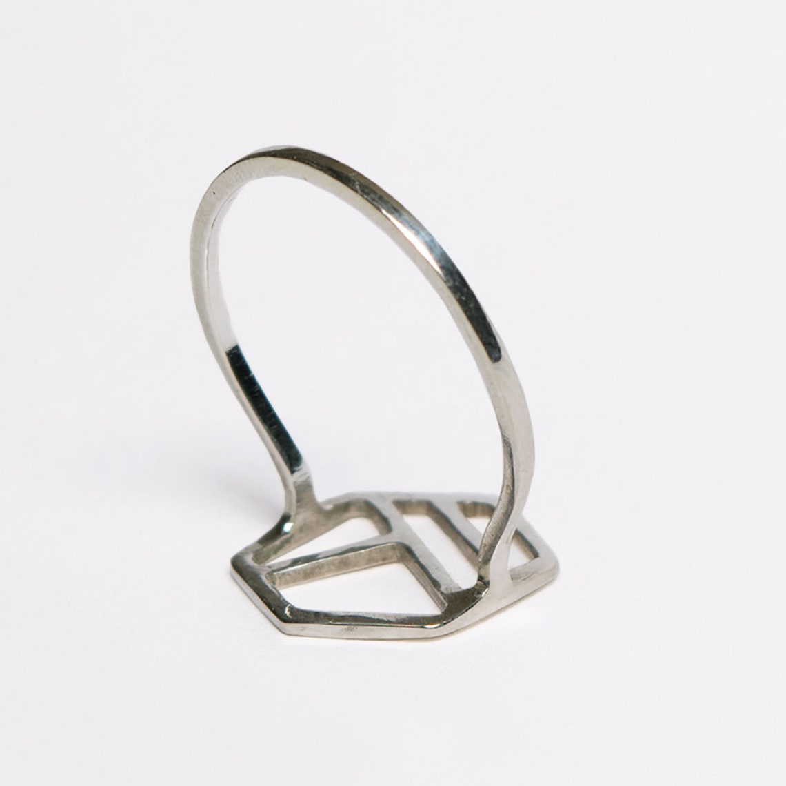 Sterling Silver Linear Hexagonal Ring Modern Minimal Geometric Design ...