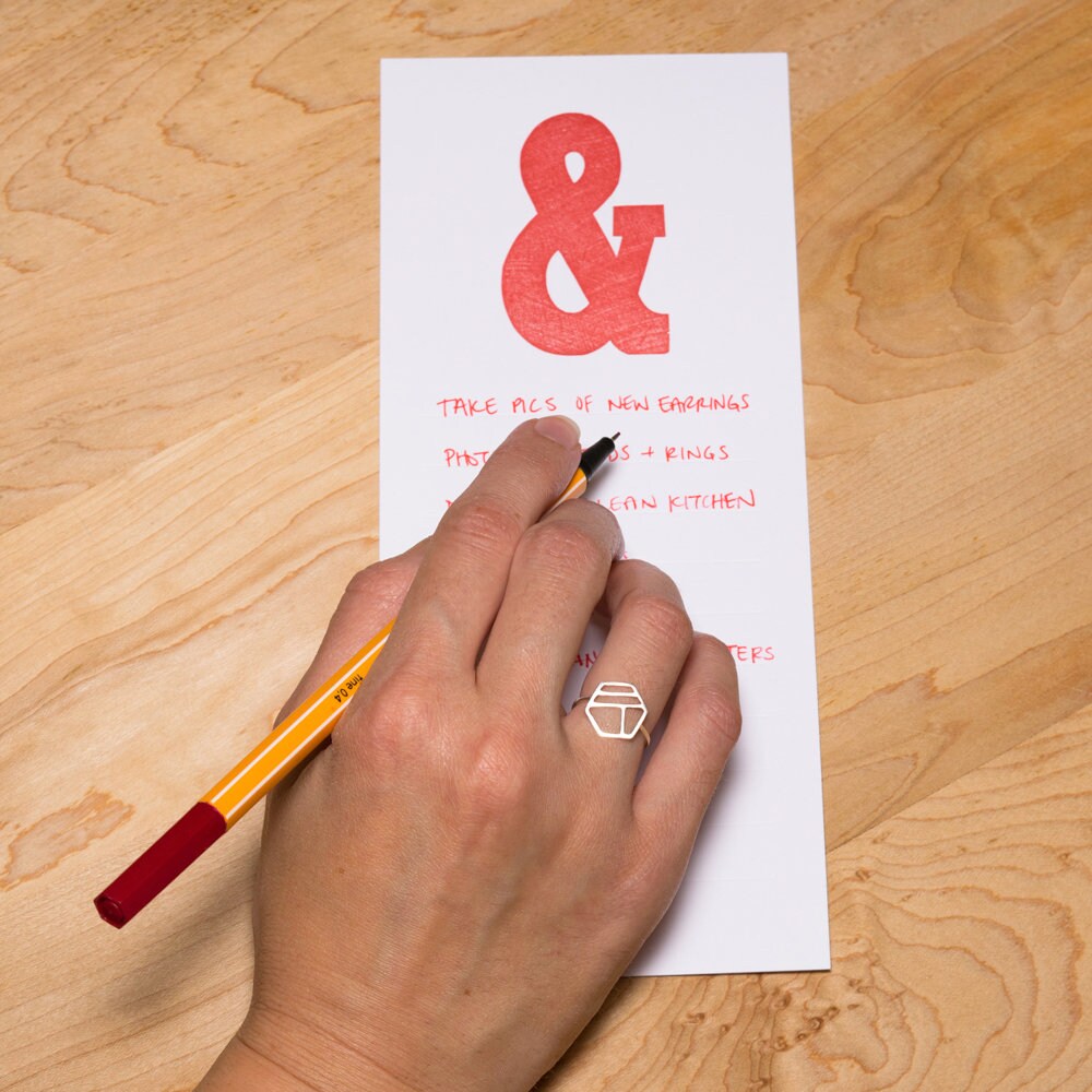 Sterling Silver Linear Hexagonal Ring Modern Minimal Geometric Design ...