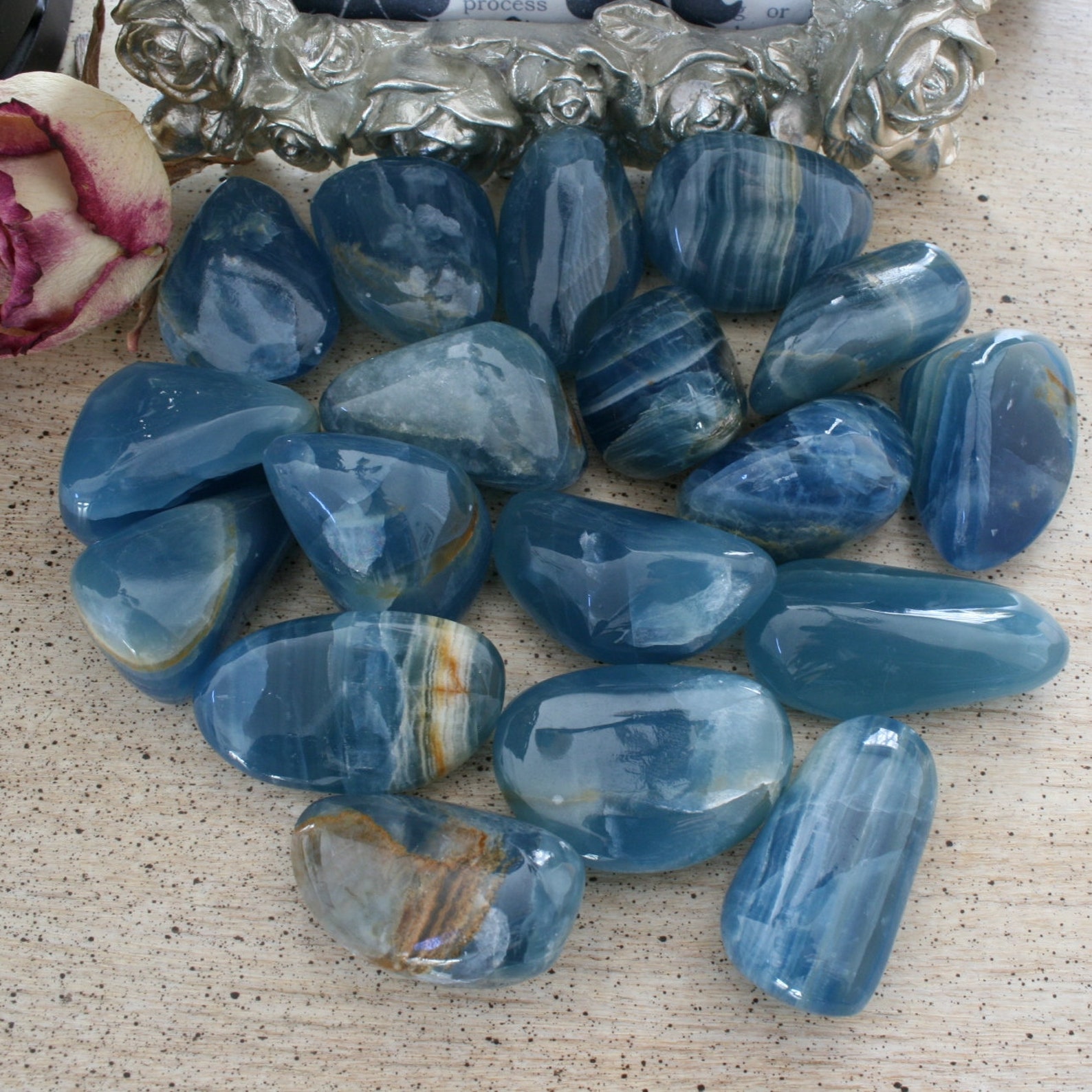 Blue Calcite / Blue Onyx Tumbled Stone From Argentina, Also Called ...