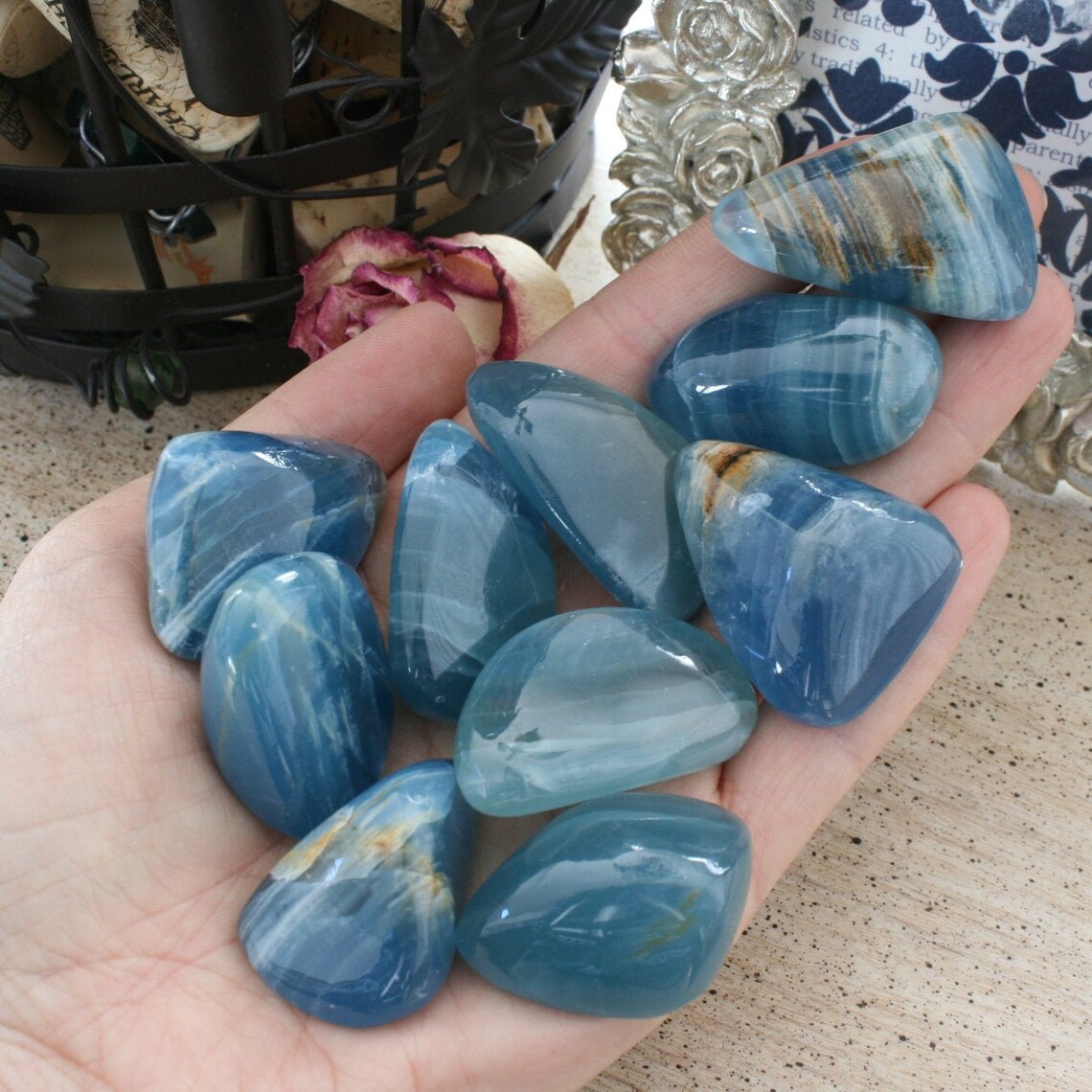 Blue Calcite / Blue Onyx Tumbled Stone From Argentina, Also Called ...