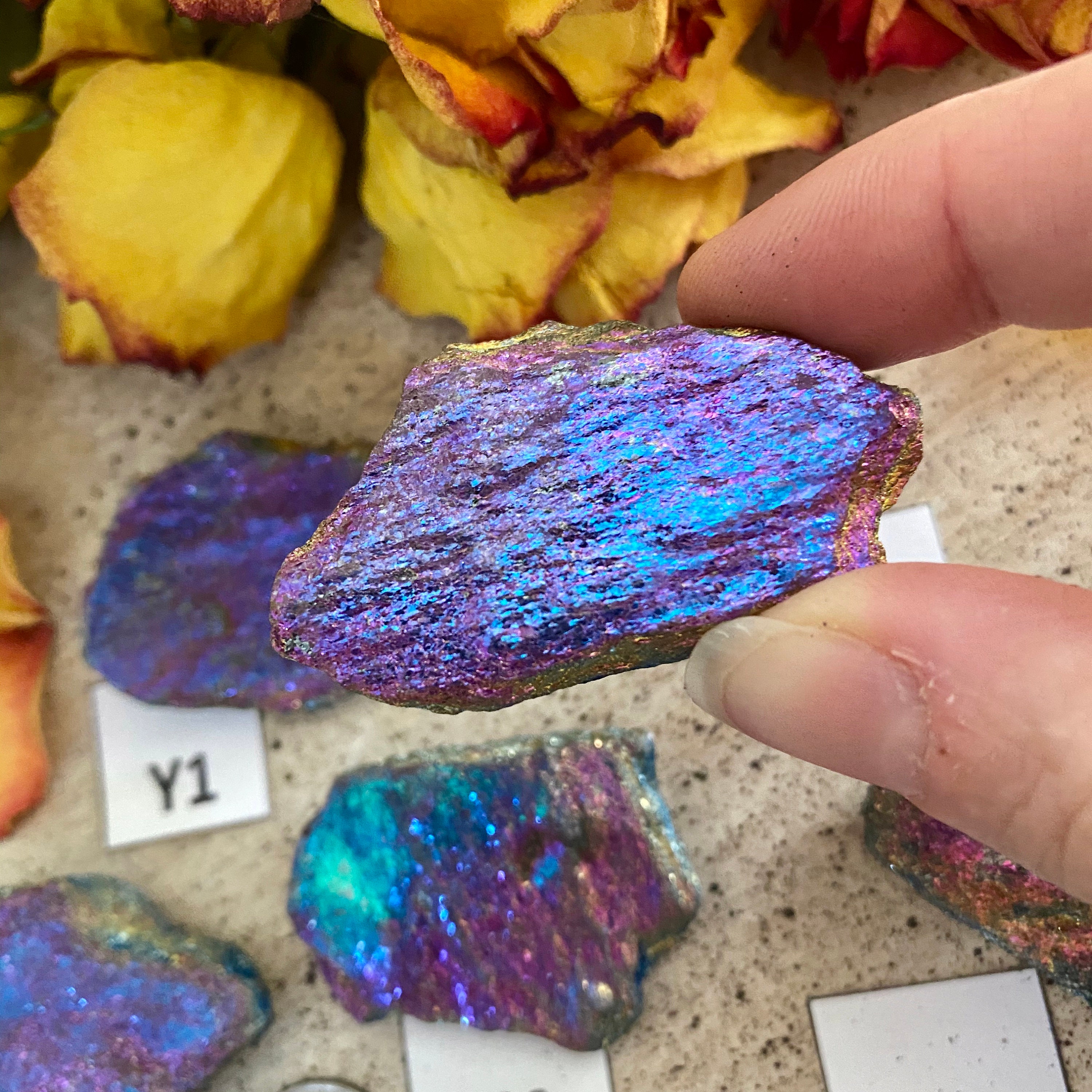 ONE Specular Hematite Flame Aura Titanium Plated Specimen | Etsy