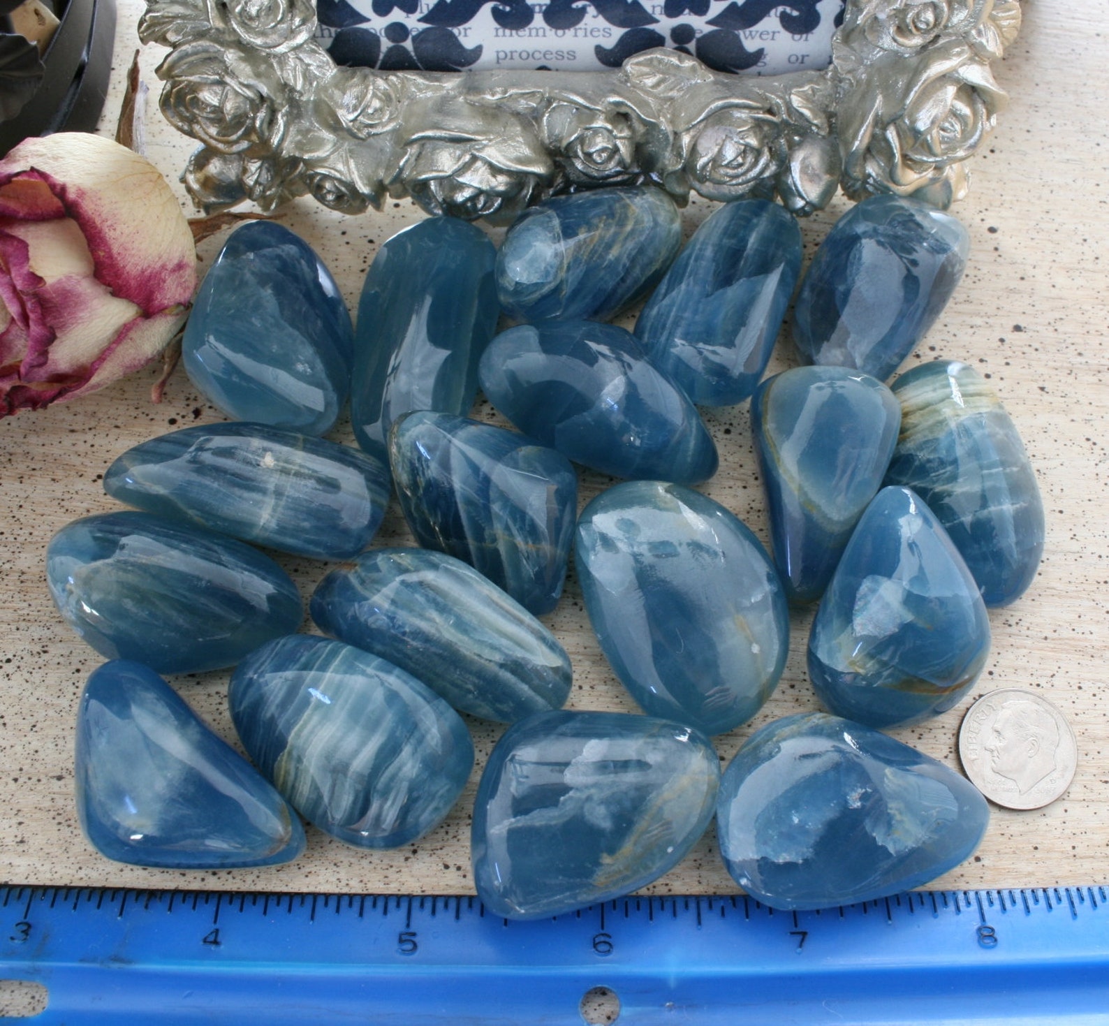 Blue Calcite / Blue Onyx Tumbled Stone From Argentina, Also Called ...
