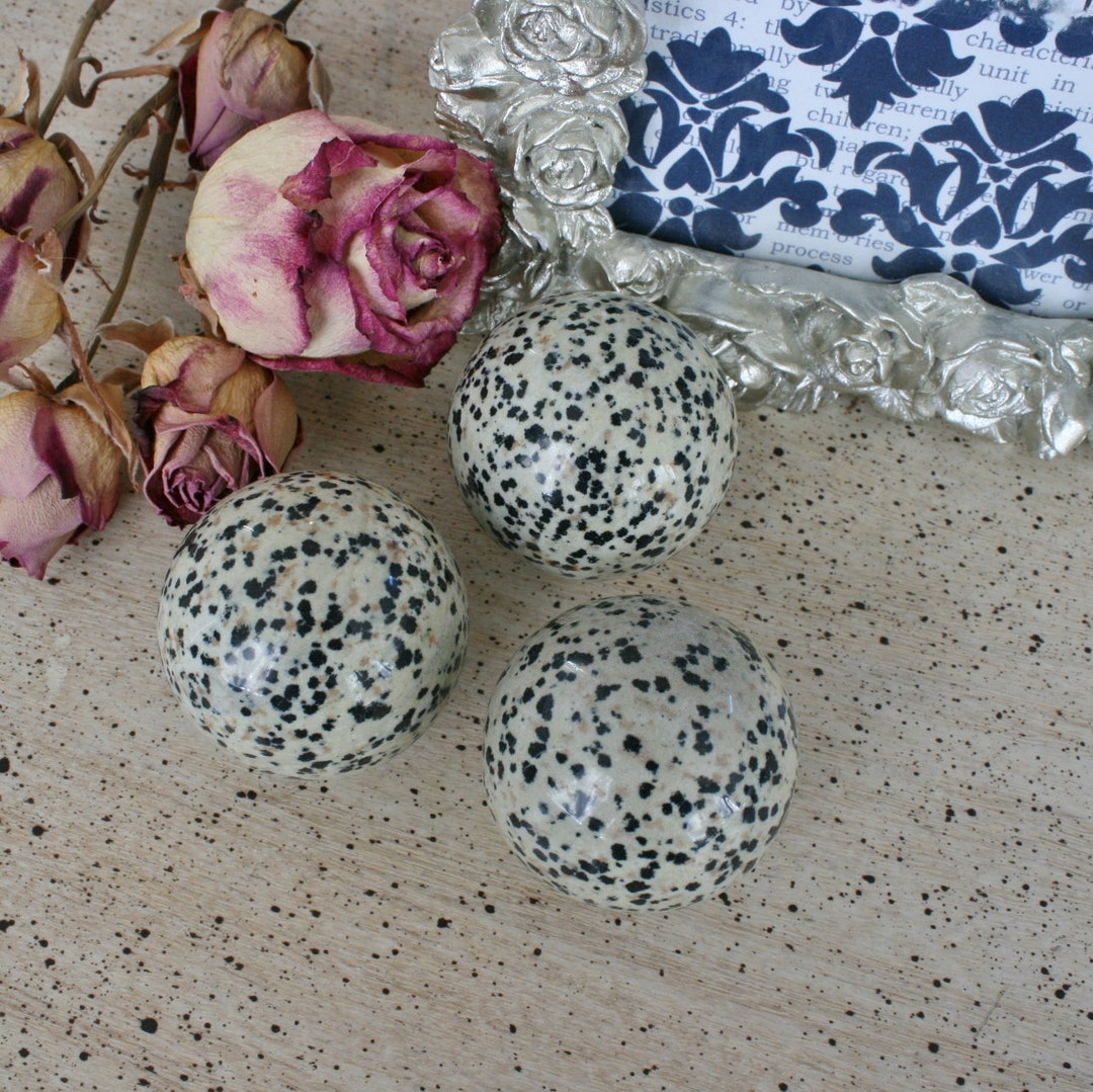 Dalmatian Stone Crystal Sphere / Crystal Ball, Grounding Stones, Black ...