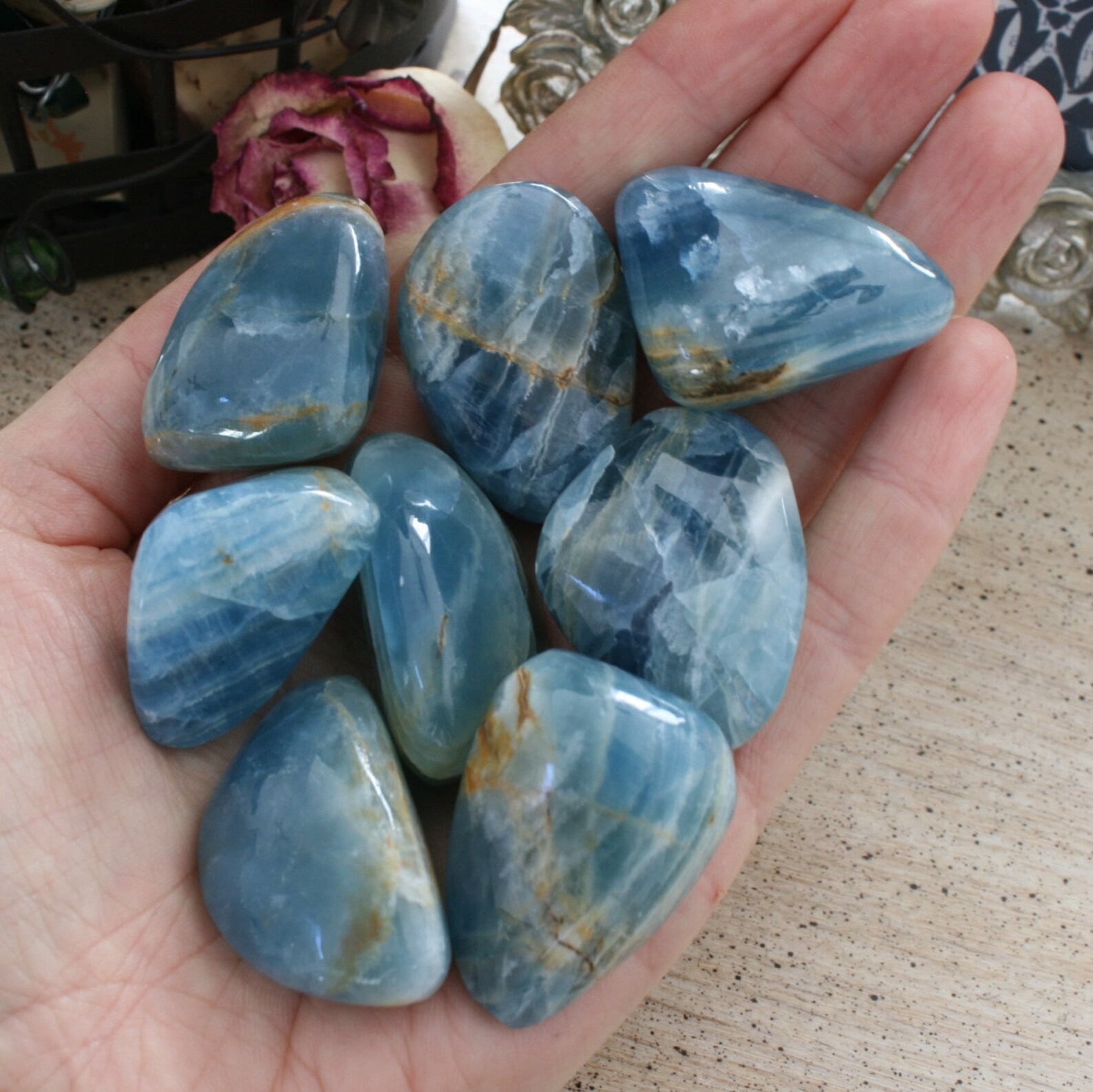 Blue Calcite / Blue Onyx Tumbled Stone From Argentina Also - Etsy