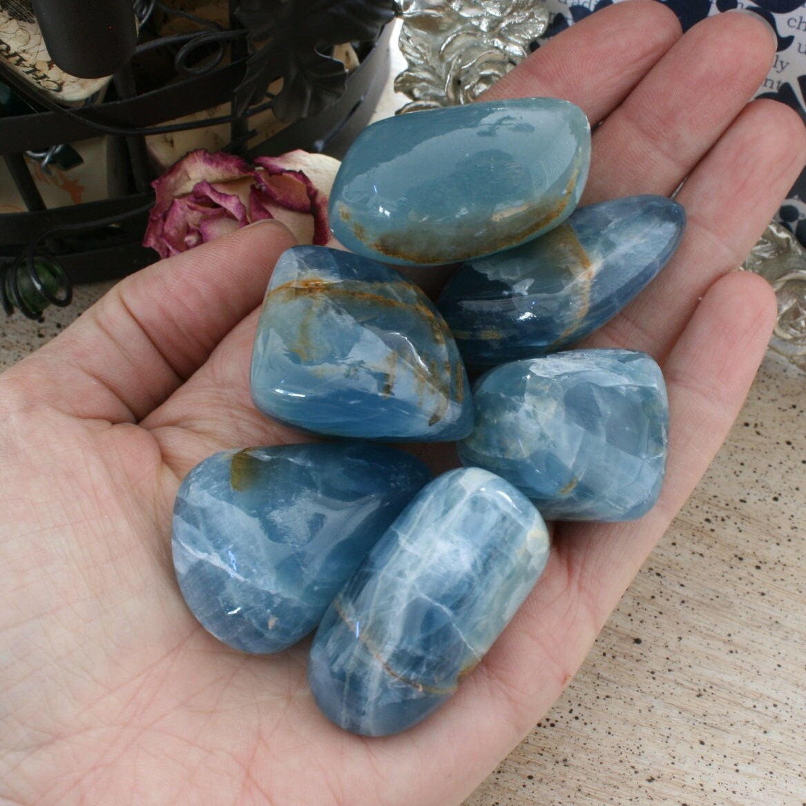 Blue Calcite / Blue Onyx Tumbled Stone From Argentina, Also Called ...