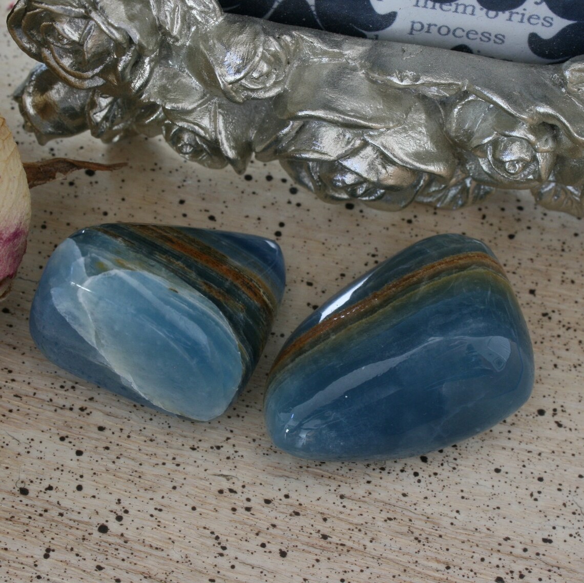 Set of 2 Blue Calcite / Blue Onyx Tumbled Stone From - Etsy