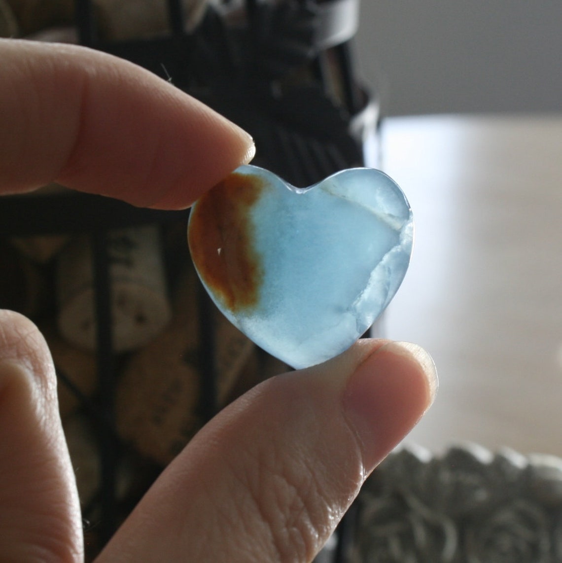 Blue Calcite Crystal Heart From Argentina, Also Called Blue Onyx or ...