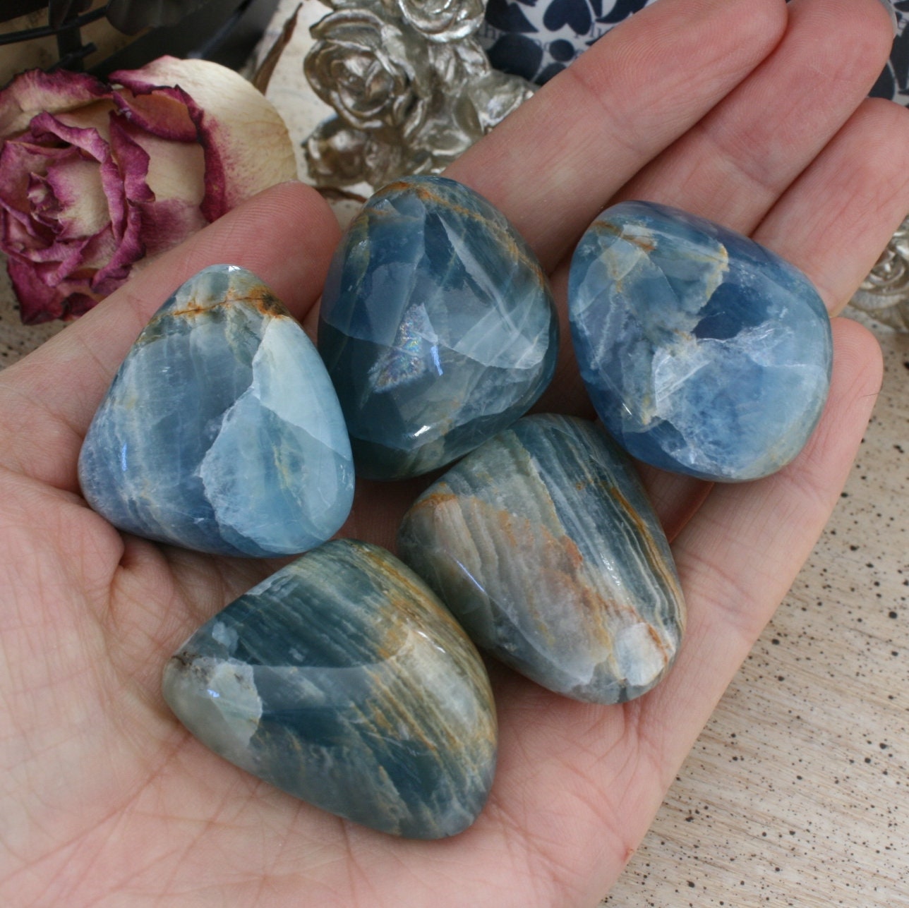 Blue Calcite / Blue Onyx Tumbled Stone From Argentina, Also Called ...