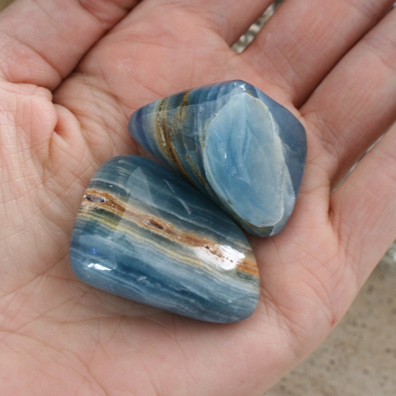 Set of 2 Blue Calcite / Blue Onyx Tumbled Stone From - Etsy