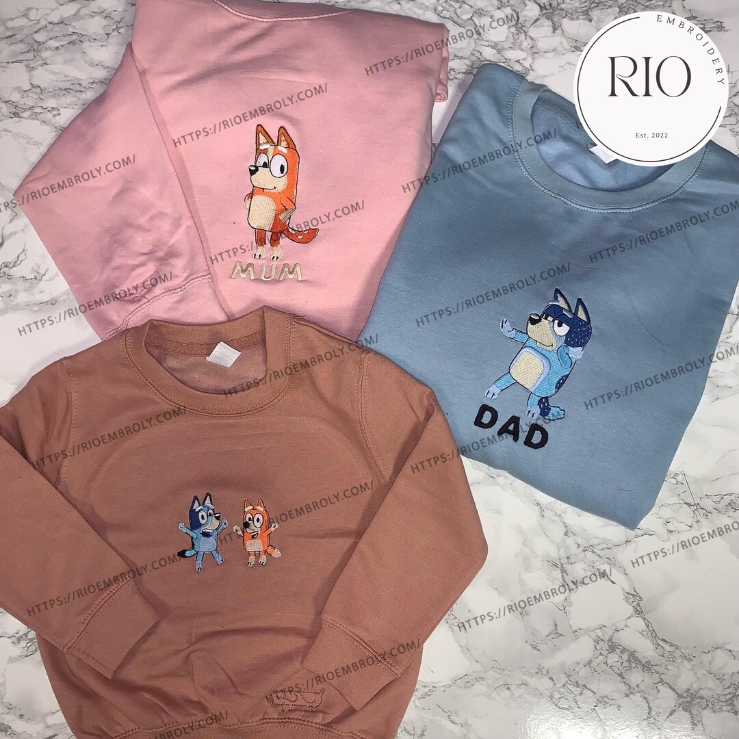 Bluey and Bingo Embroidered Crewneck Bluey Embroidered - Etsy