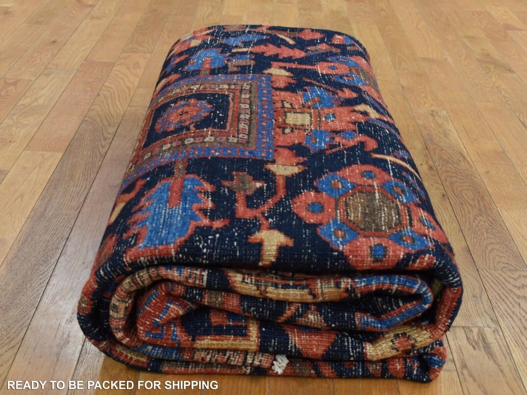 Pre-1900's Antique Navy Blue Color,original Heriz Collection Rug 9'8 X ...