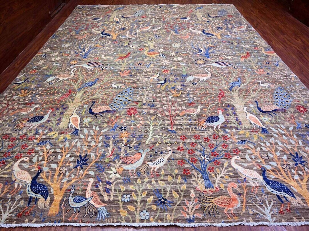 Exquisite High-end Hand-knotted Vegy Dye Love Birds Patterned Oushak 12 ...
