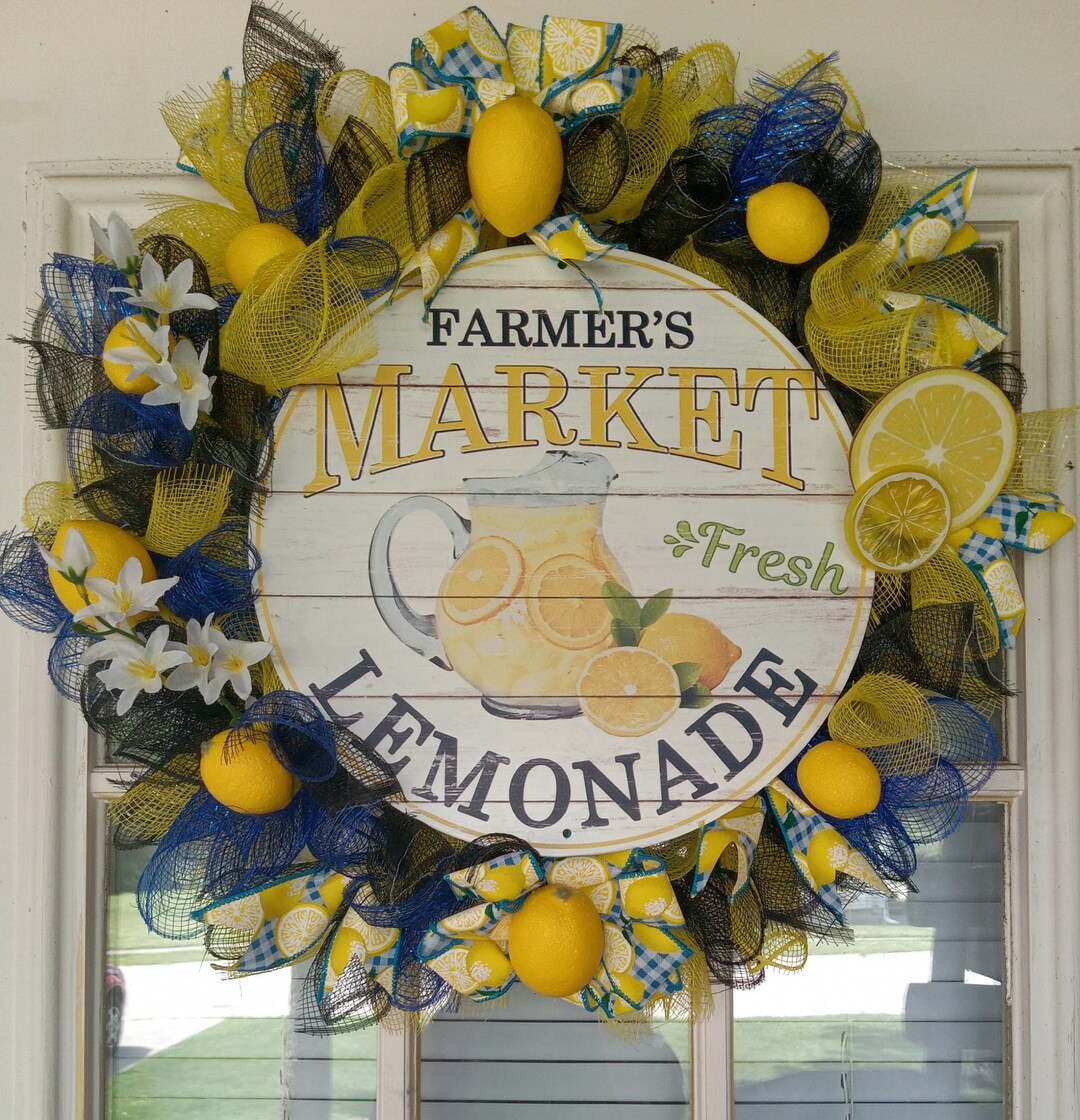 Lemonade Floral Wreath Summer Lemonade Wreath. Lemonade Kitchen Decor ...