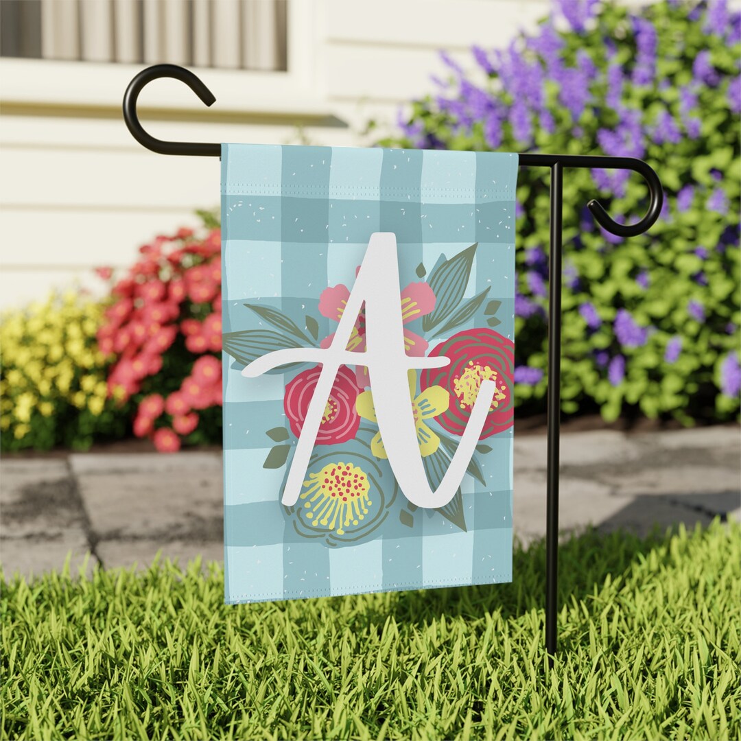 Floral Letter Garden Banner | Monogram Garden Flag | Floral Garden Flag ...