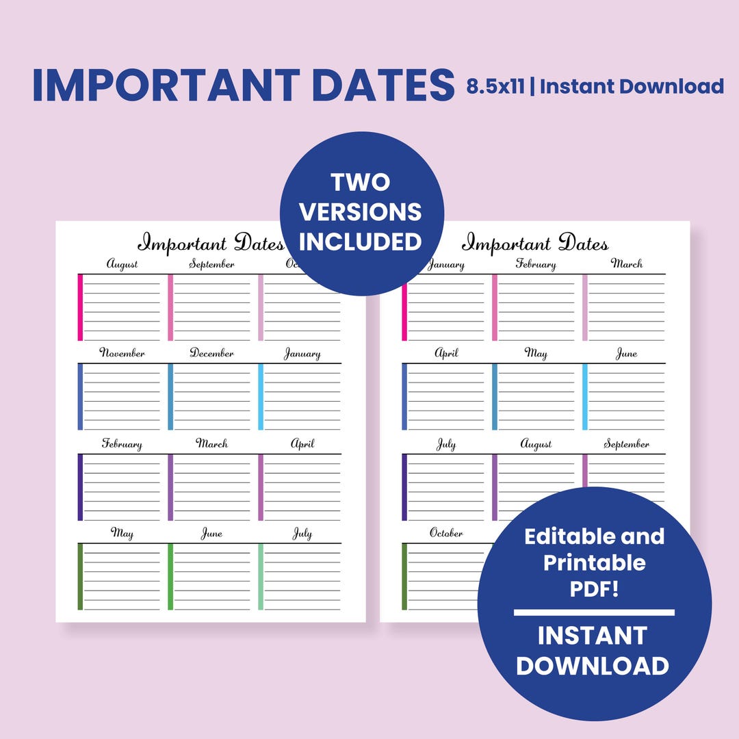 Important Dates, Editable Calendar, School Calendar, Printable Calendar ...