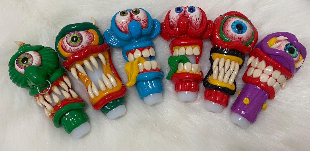 Monster Glass Hand Pipe Freaky Pipe, Eye Glow in the Dark Pipe - Etsy