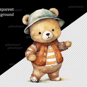 Watercolor Cute Teddy Bears PNG Clipart: Autumn Winter Sublimation ...