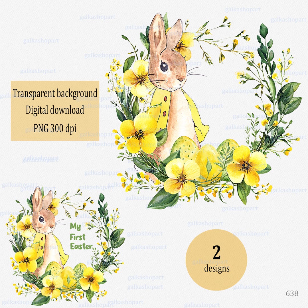 My 1st Easter, Peter Rabbit With Eggs in Floral Wreath, PNG Format ...