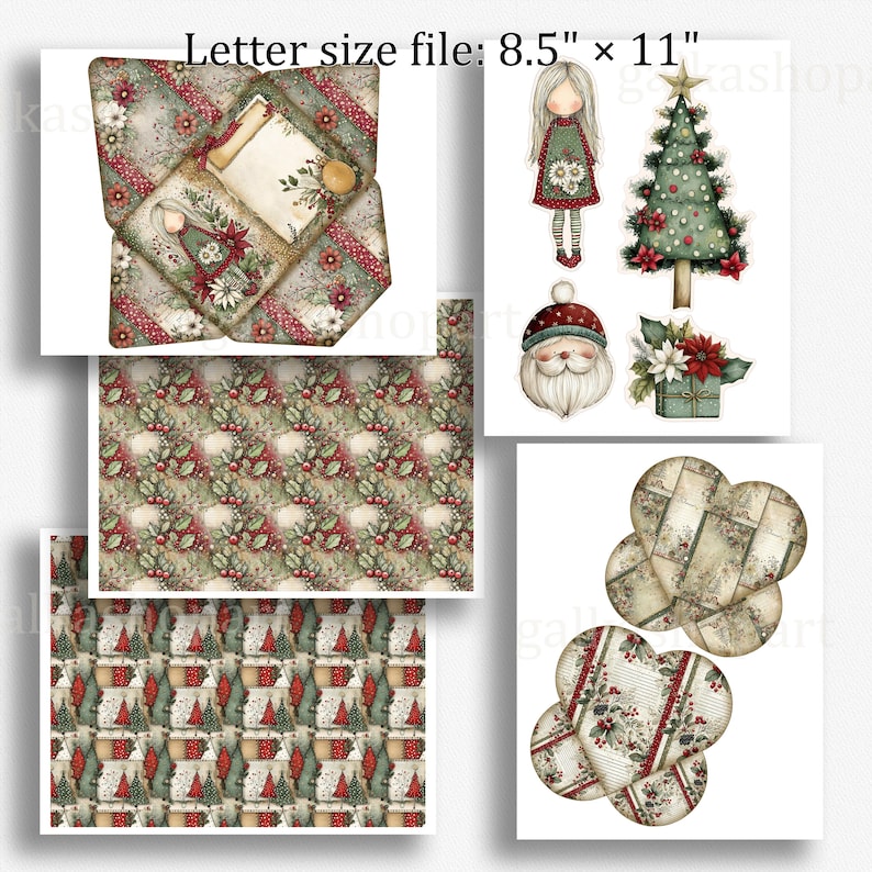 Whimsical Christmas Junk Journal Kit: 48 Printable Pages, Vintage ...