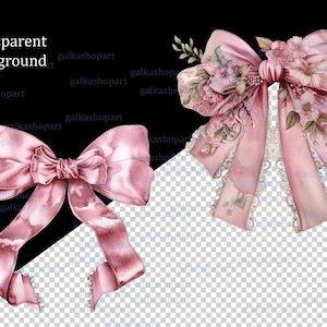 Vintage French Toile Bows Clipart PNG, Watercolor Blush Pink Organza ...