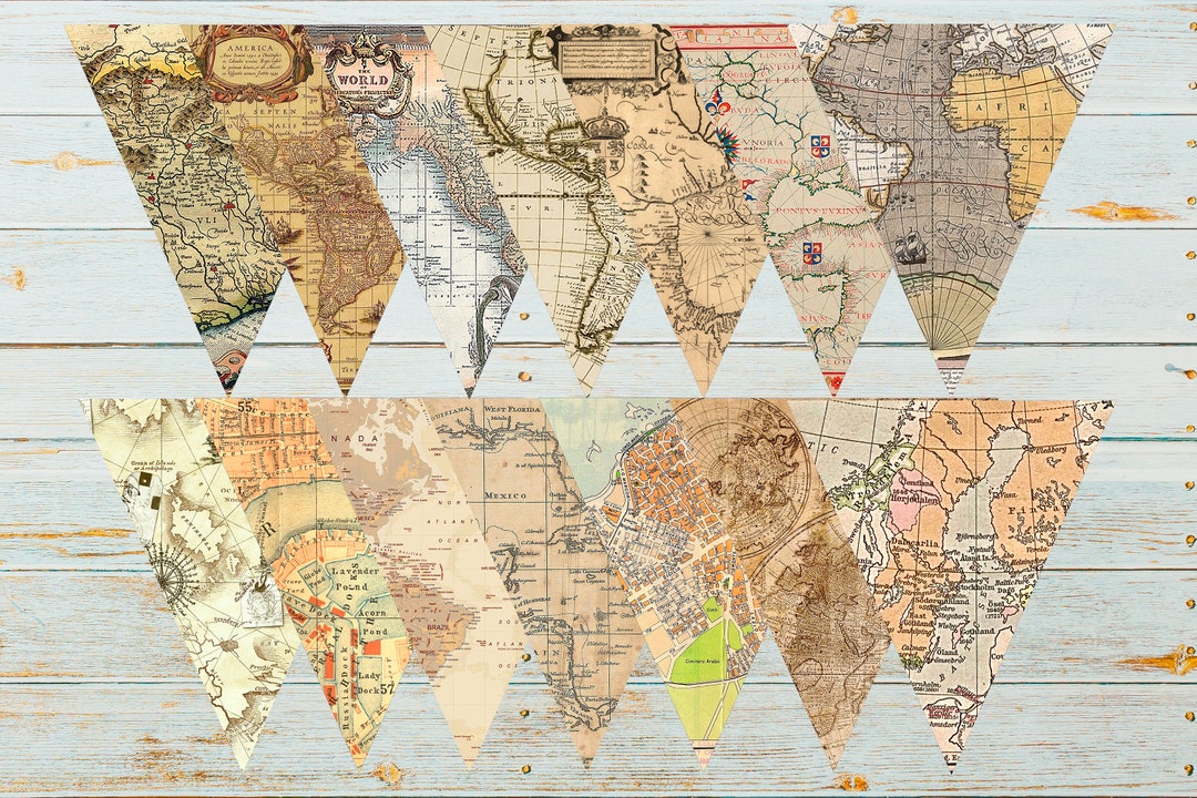 Old World Map Banner, Antique Shabby Map Garland, Custom Travel ...