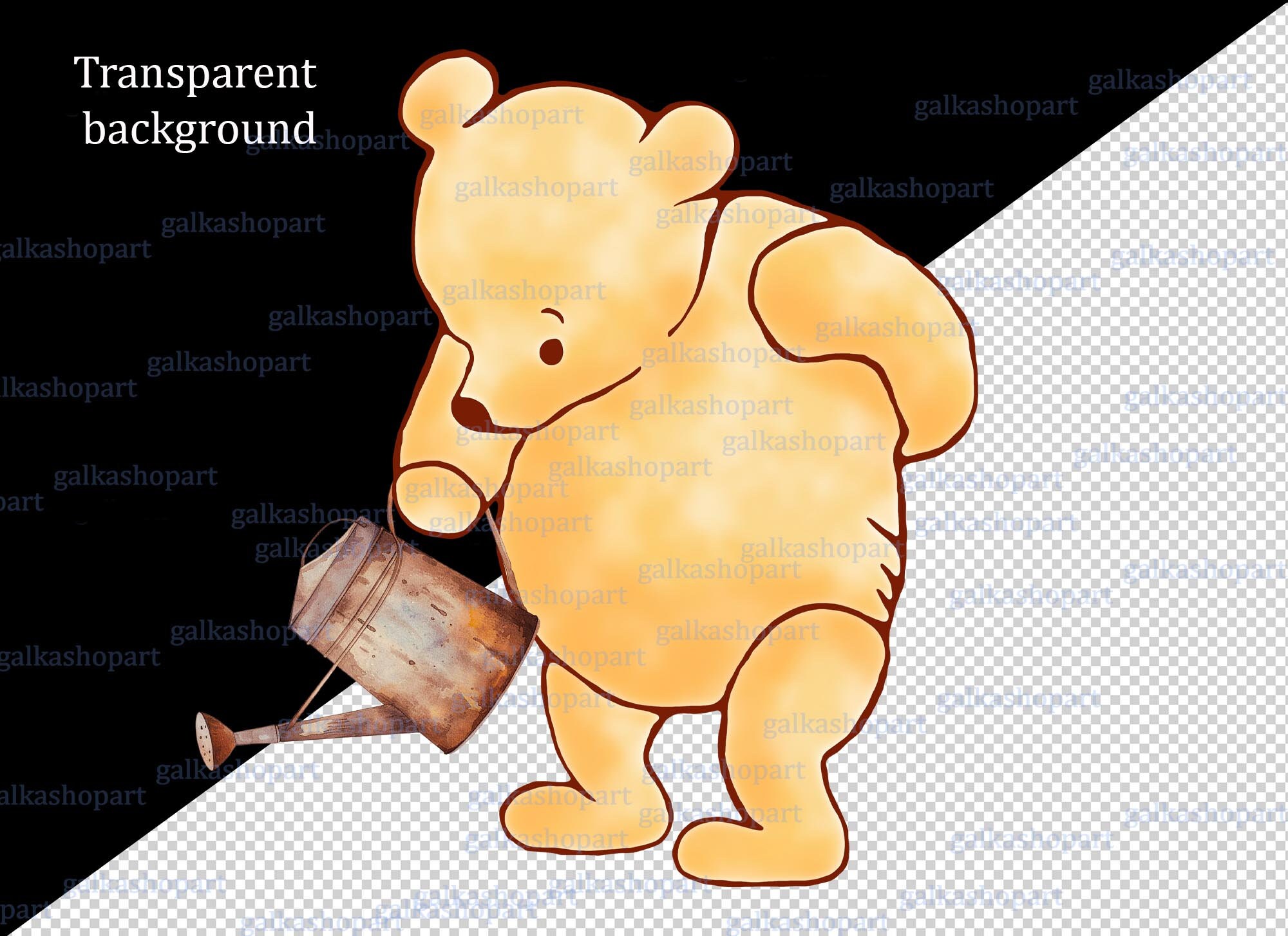 Classic Winnie the Pooh With Watering Can in Garden: Clipart PNG ...