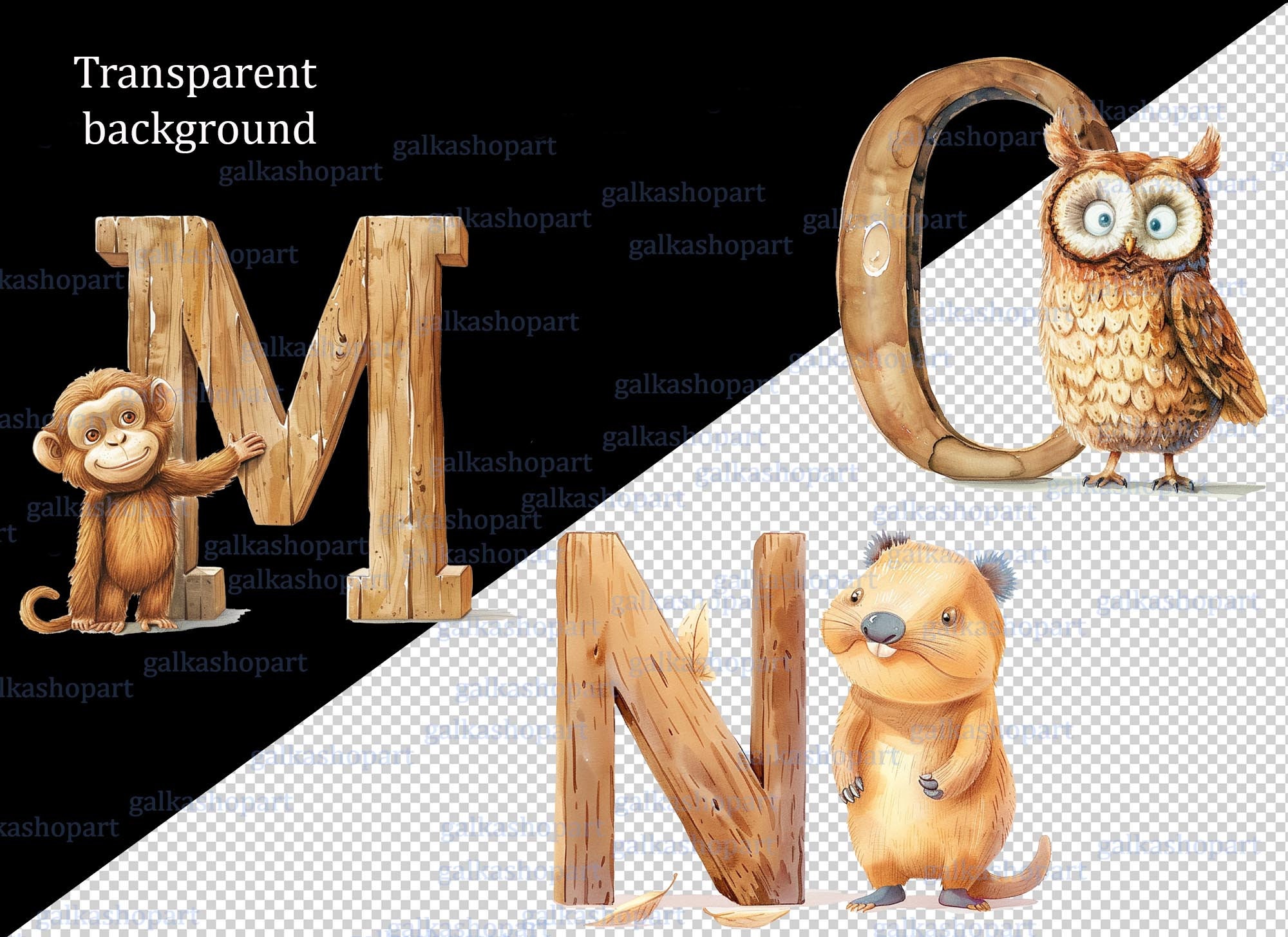 Animal Alphabet Clipart PNG: Individual ABC Letters With Cute Cartoon ...
